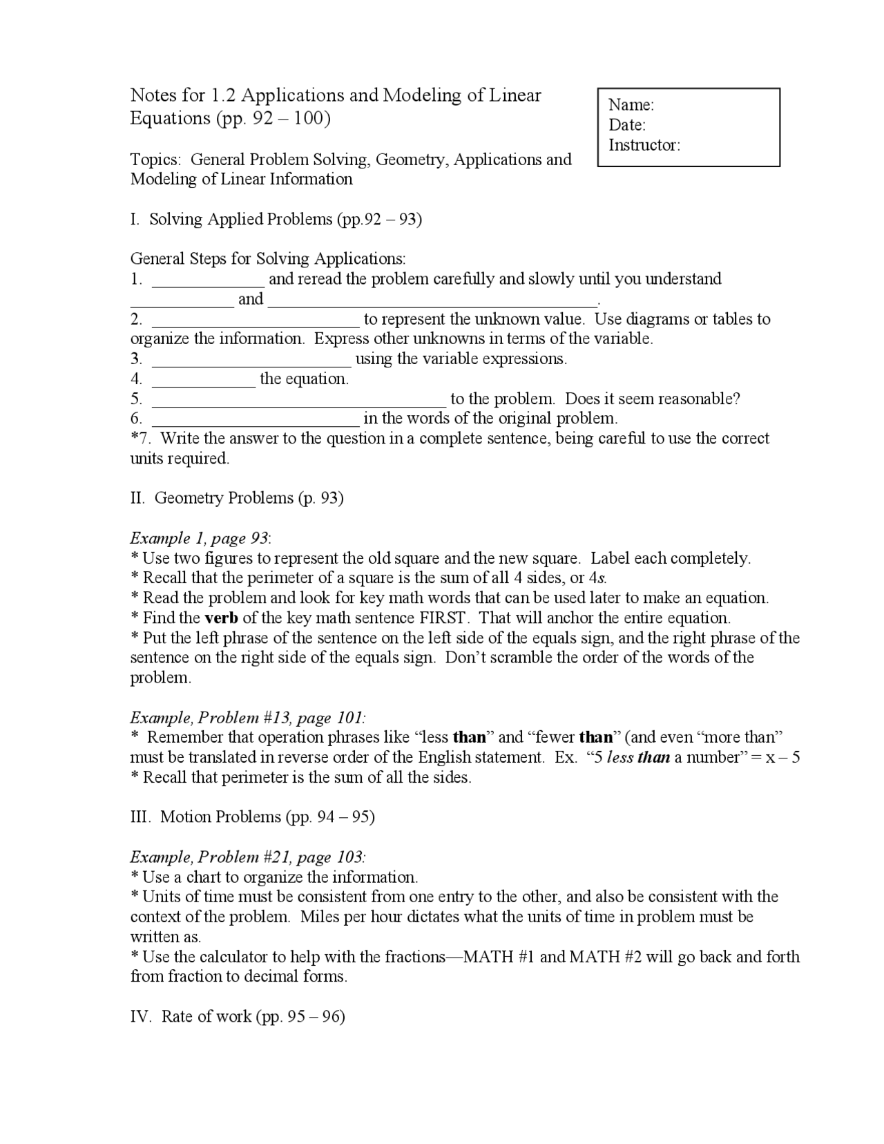 Notes On Applications And Modeling Of Linear Equations Math 1130