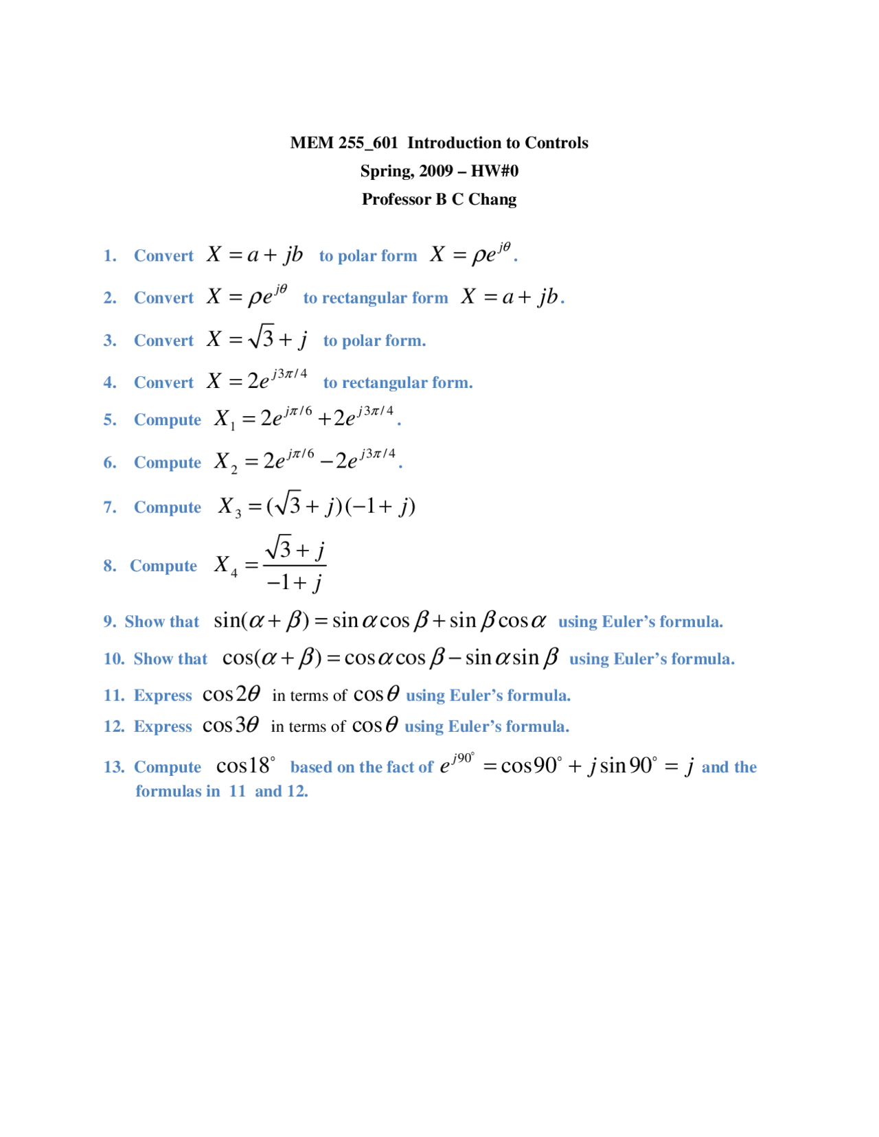 Sample Homework Introduction To Controls Mem 255 Docsity