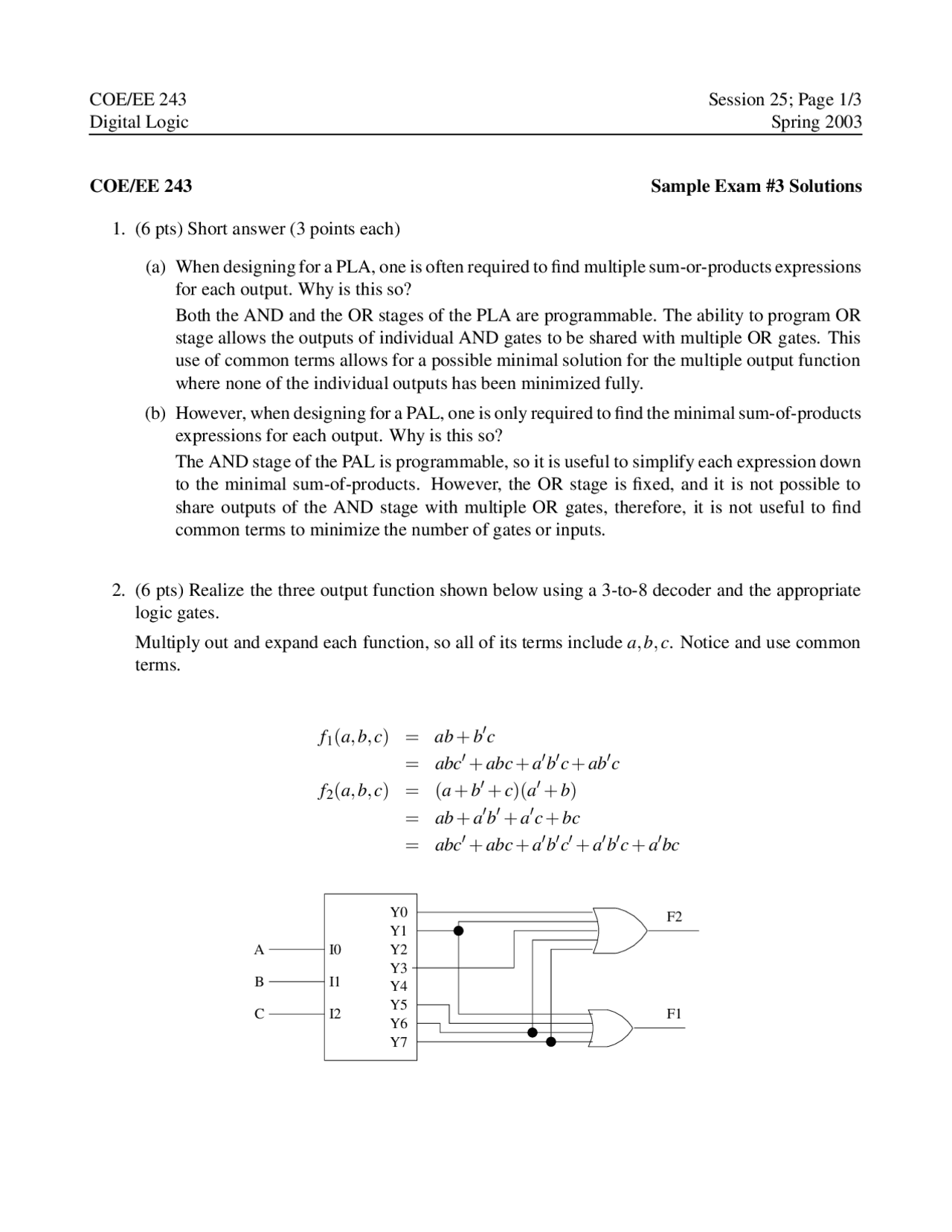 Sample Exam 3 Solutions Digital Logic Ece 240 Docsity