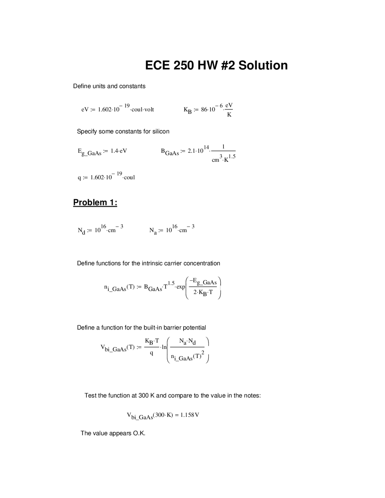 Homework 2 With Solutions Electronic Device Modeling Ece 250 Docsity