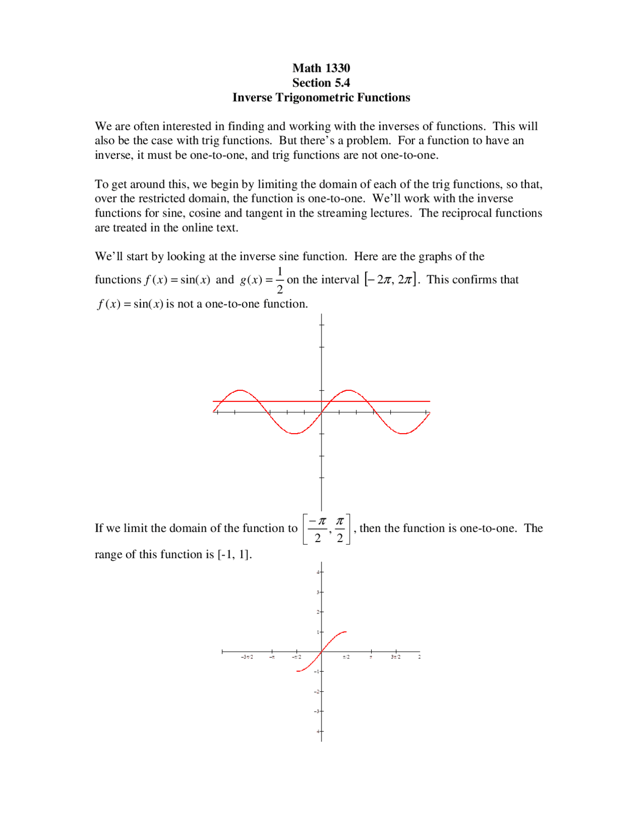 Inverse Trig Functions: Defining & Finding Inverses of Sine, Cosine ...