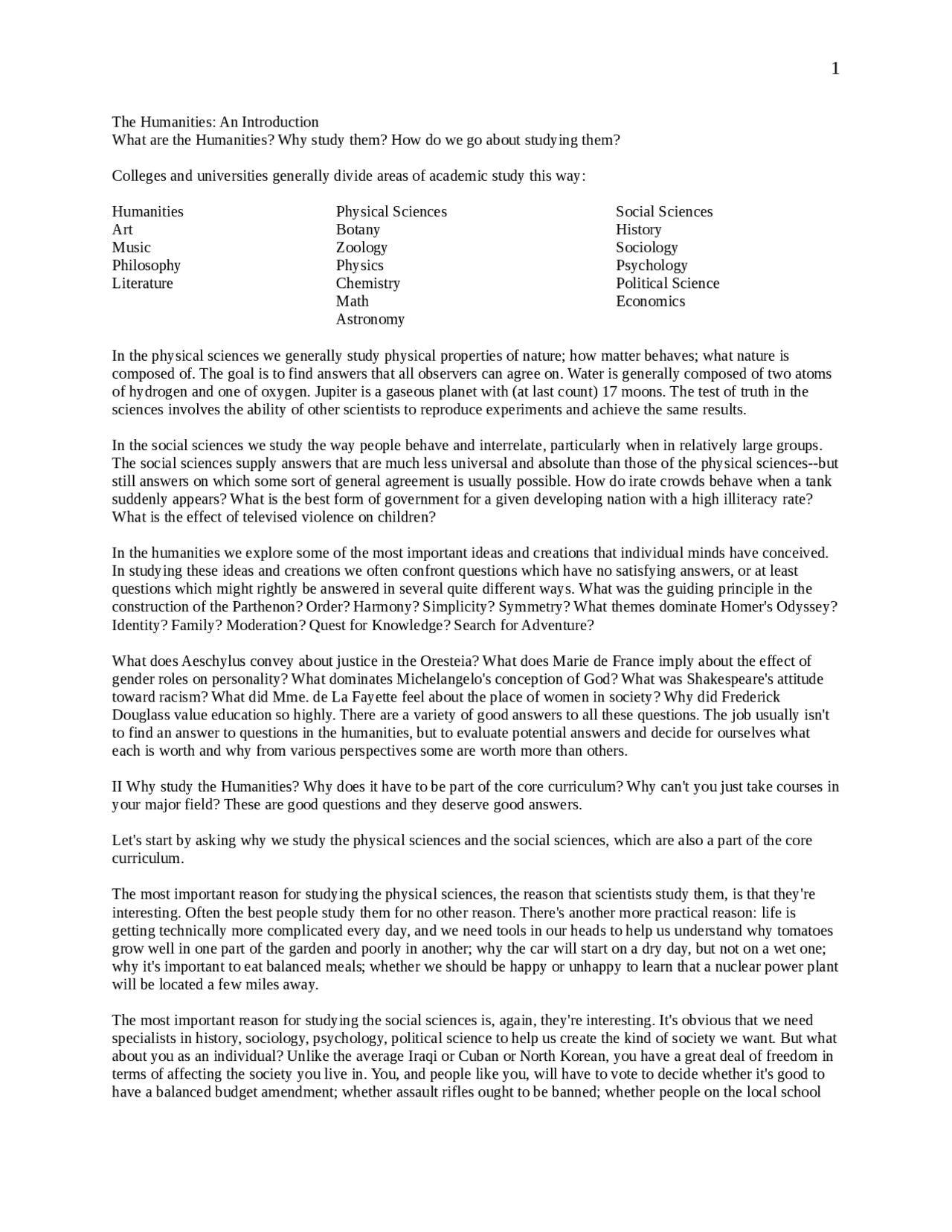 The Humanities An Introduction Lecture Notes Huma 1100 Docsity