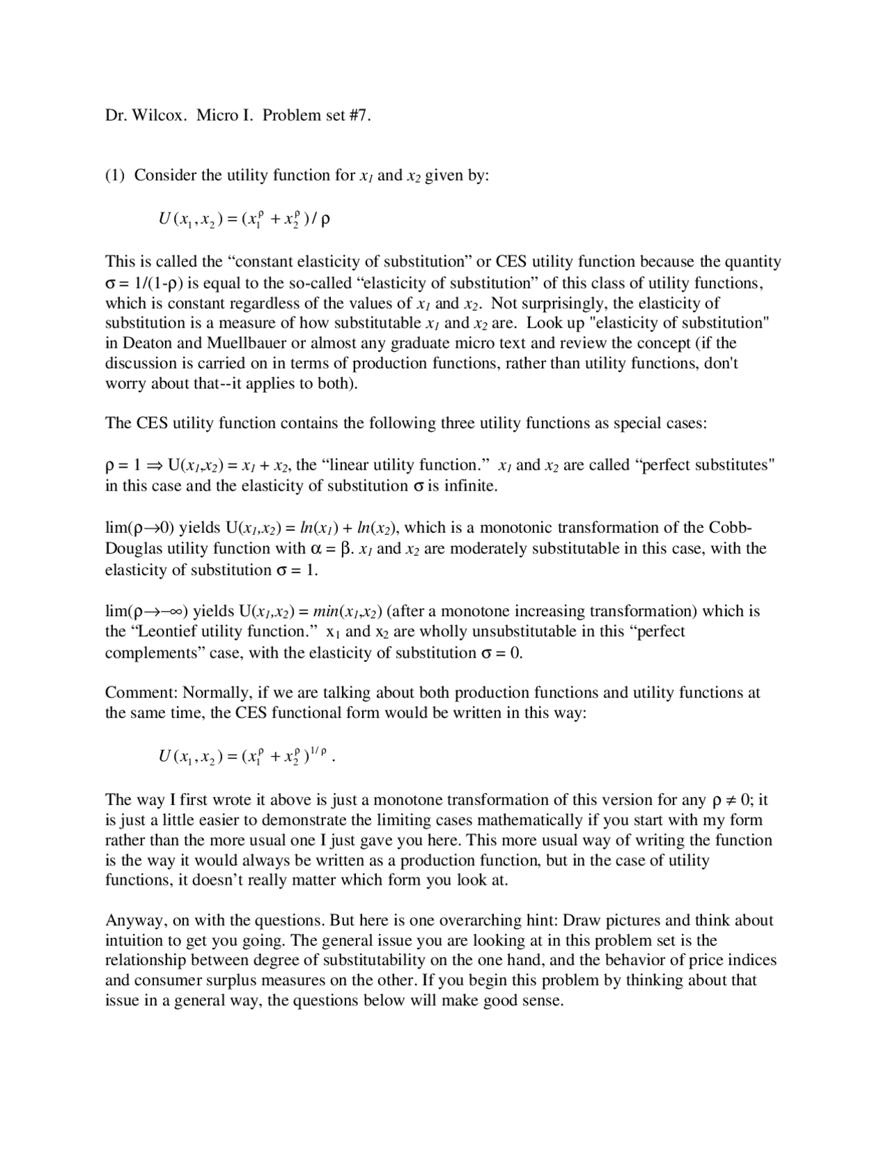 Practice Problem Set 7 Microeconomic Theory I Econ 6342 Docsity