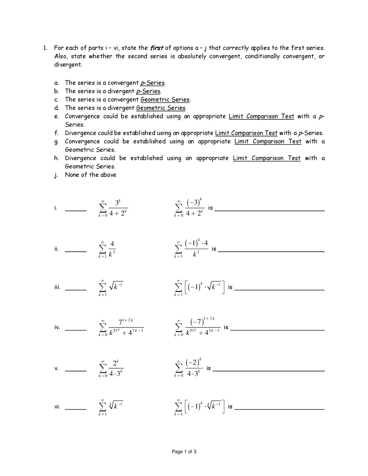 11 Problems On The Convergence Series Exam 2 Mth 253 Docsity