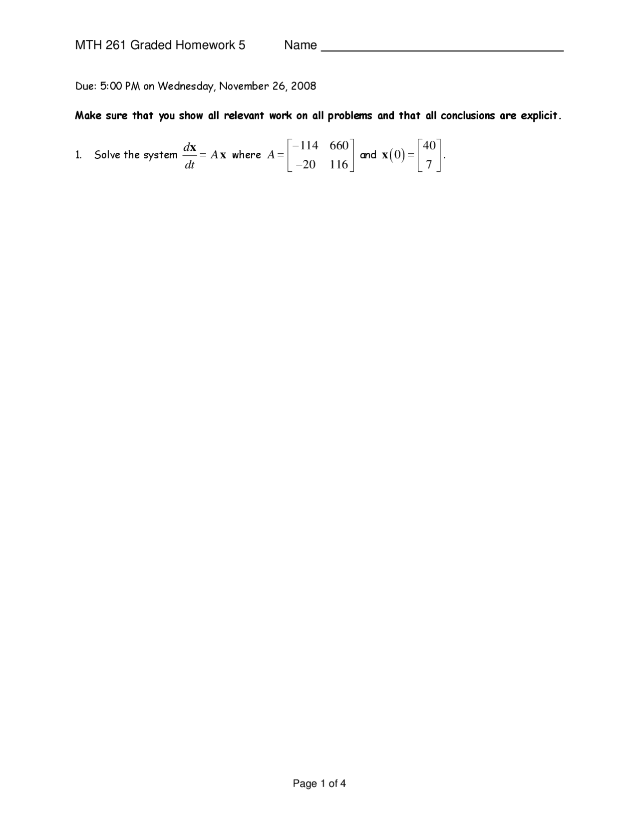 Graded Homework With Key Answers Applied Linear Algebra I Mth 261