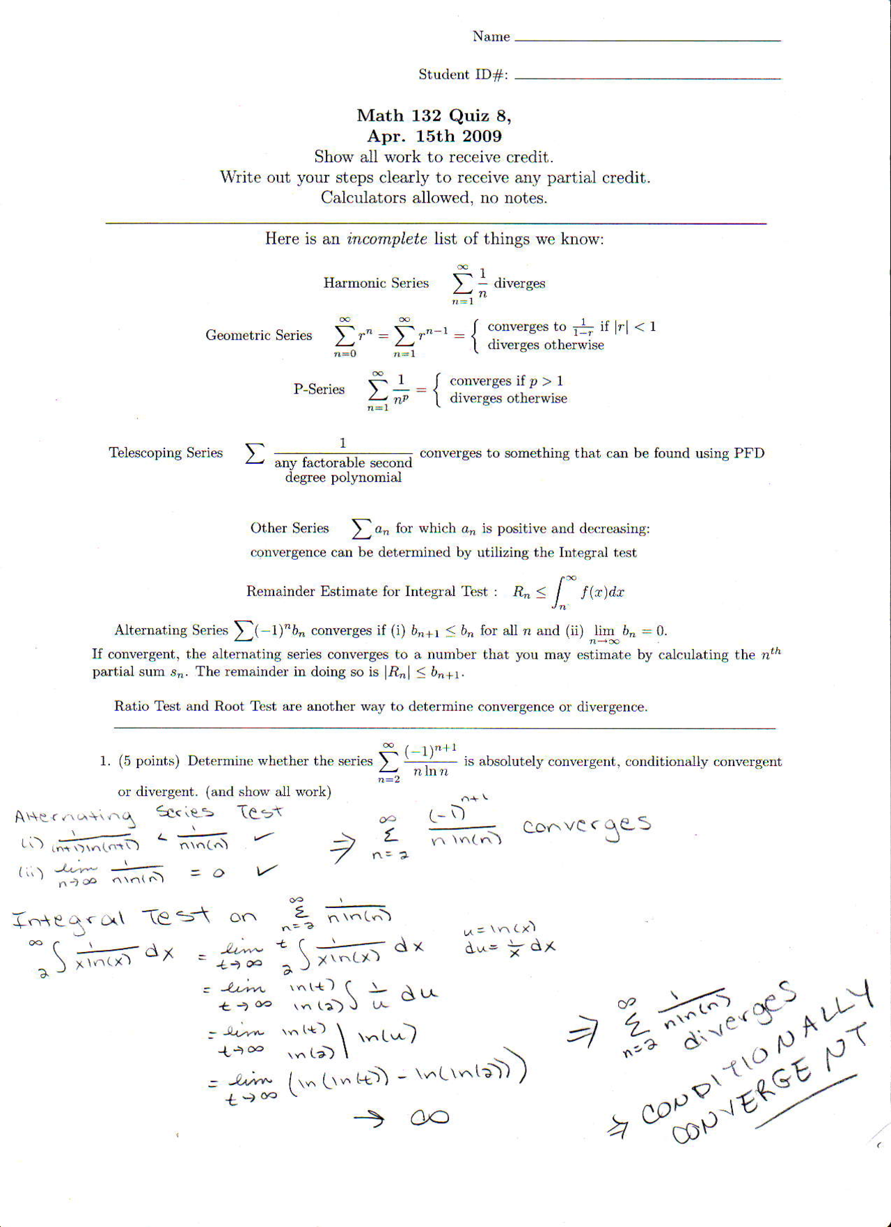 Quiz 8 With Resolution Calculus Ii Math 132 Docsity