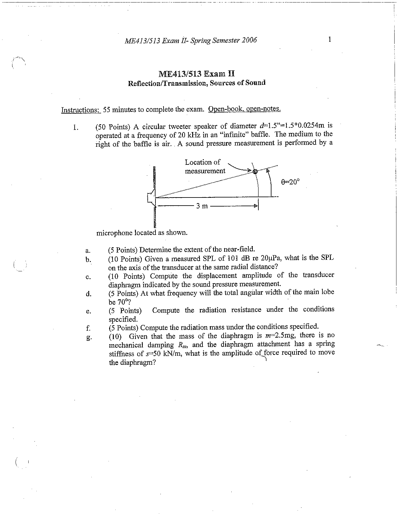 Exam Ii Engineering Acoustics Spring 2006 Me 413 Docsity