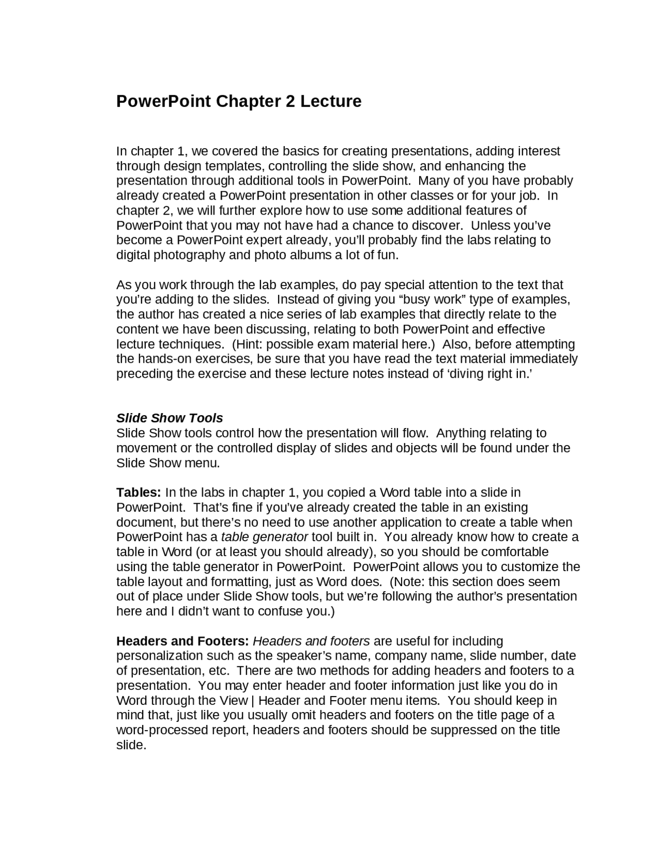 Lecture Notes On Powerpoint Advanced Computer Applications Cis 250 Docsity