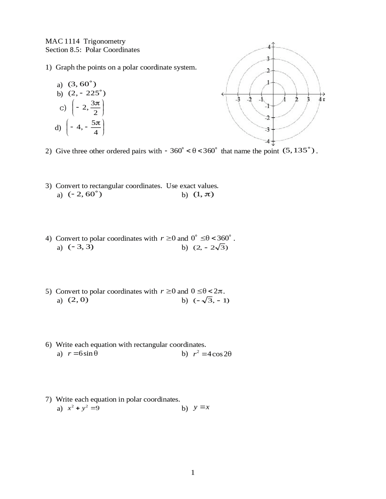 Practice Assignment Trigonometry MAC 1114 Docsity Practice Assignment Trigonometry MAC 1114 Docsity