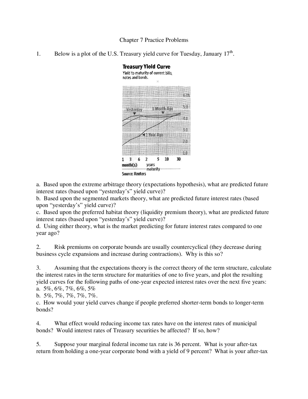 Practice Problems on Treasury Yield Curve - Assignment | ECON 311 - Docsity