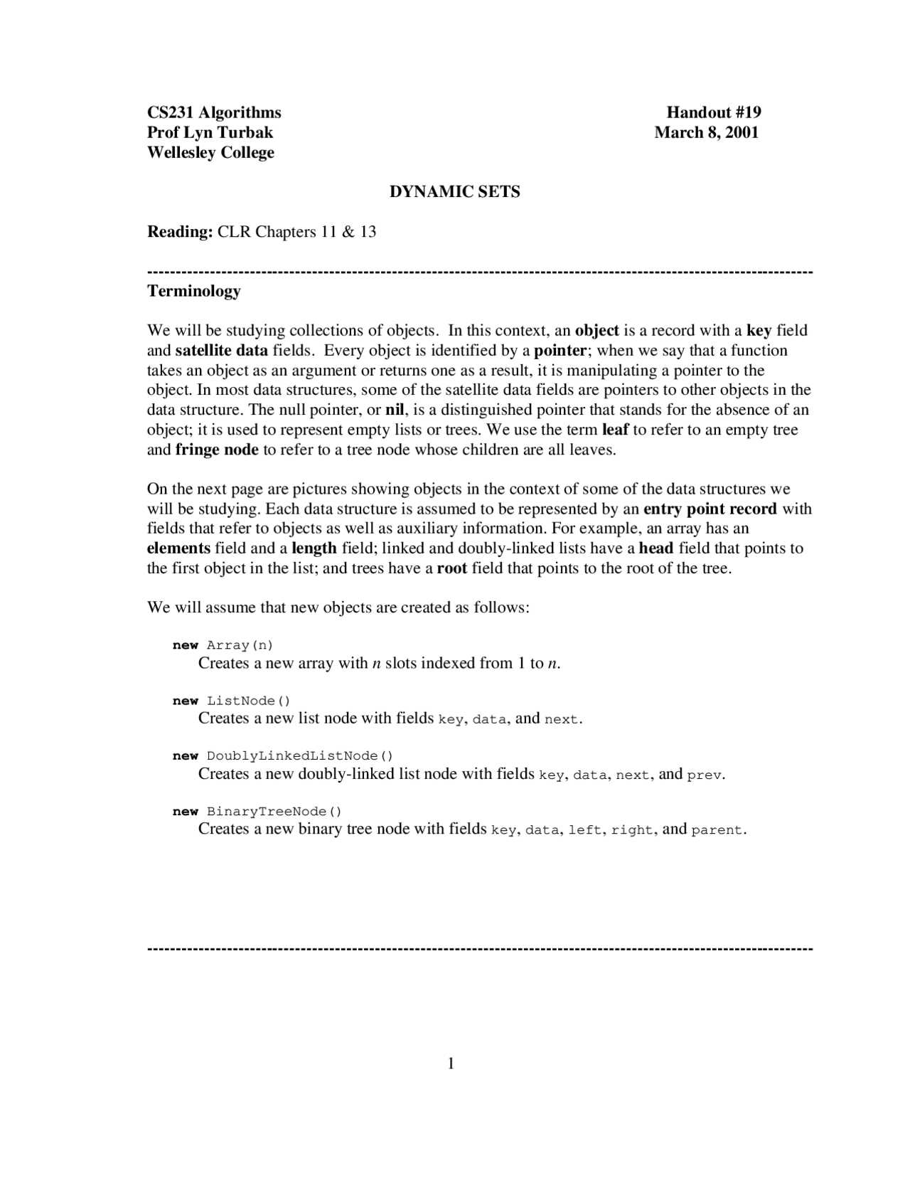Dynamics Sets Fundamental Algorithms Handout 19 Cs 231 Docsity