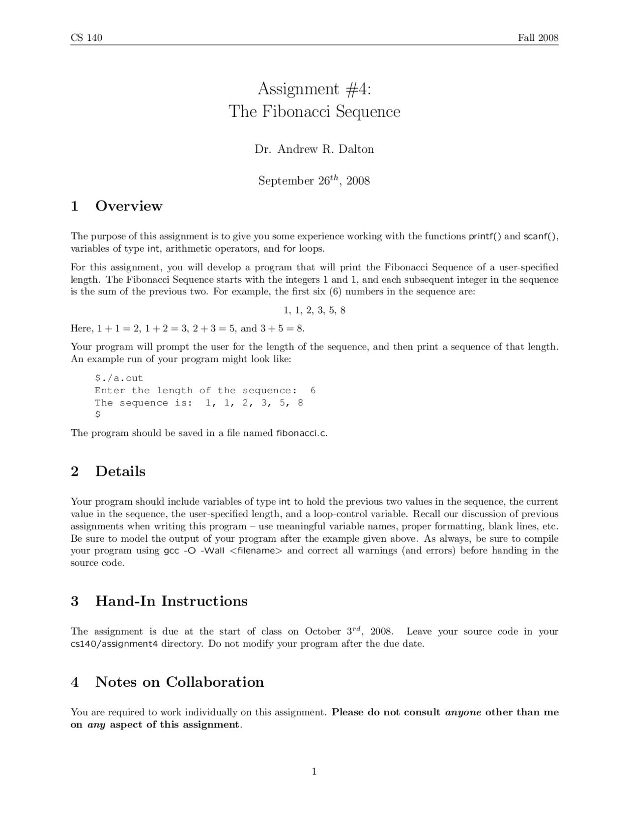 4 Solved Problems on Fibonacci Sequence - Homework | CS 140 - Docsity