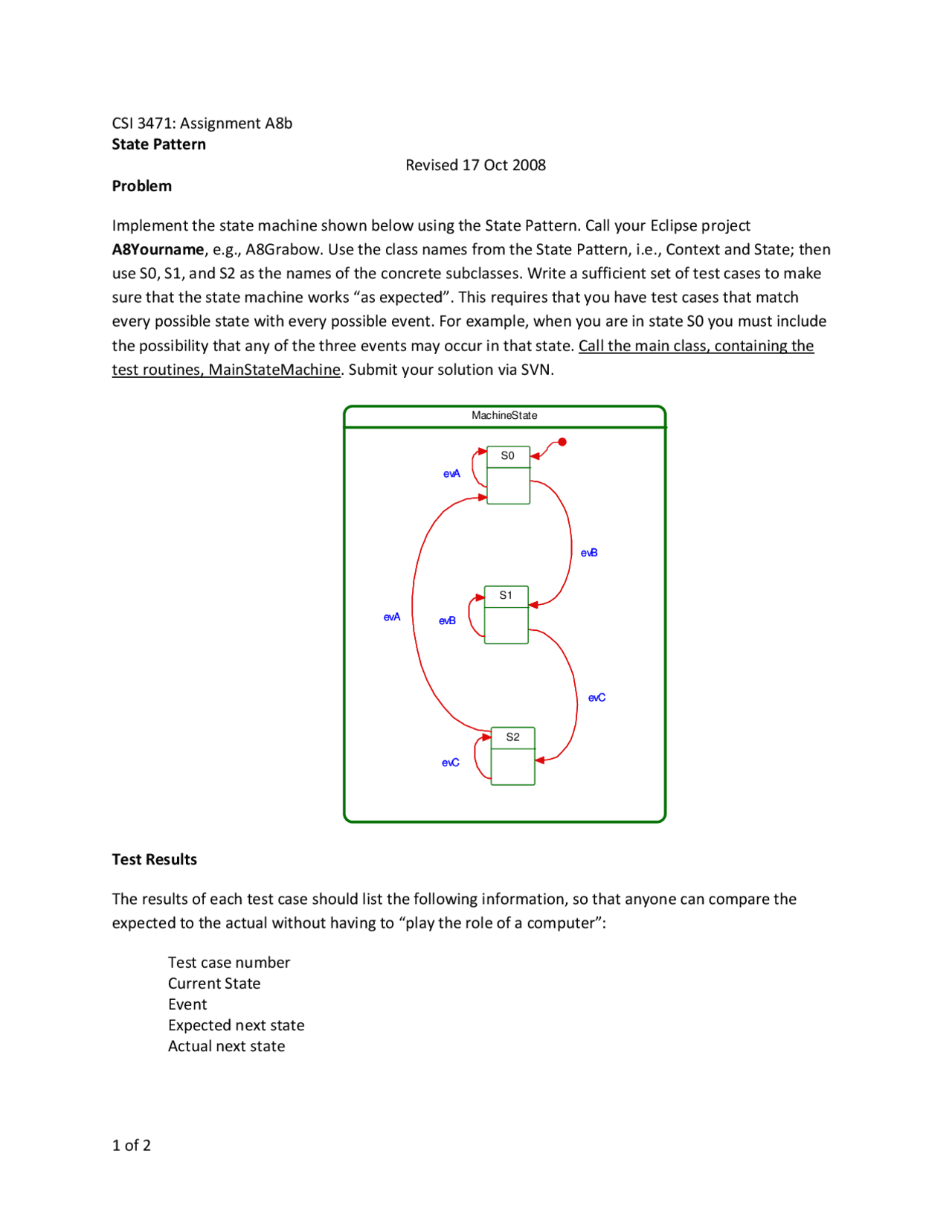 Software Engineering I Assignment For State Pattern Csi 3471 Docsity