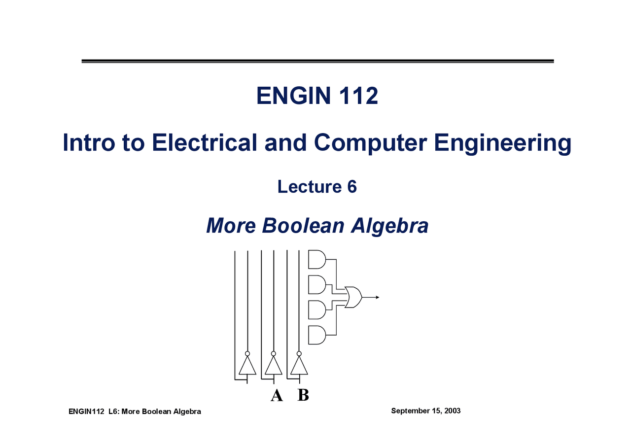 More Boolean Algebra Lecture Slides Engin 112 Docsity