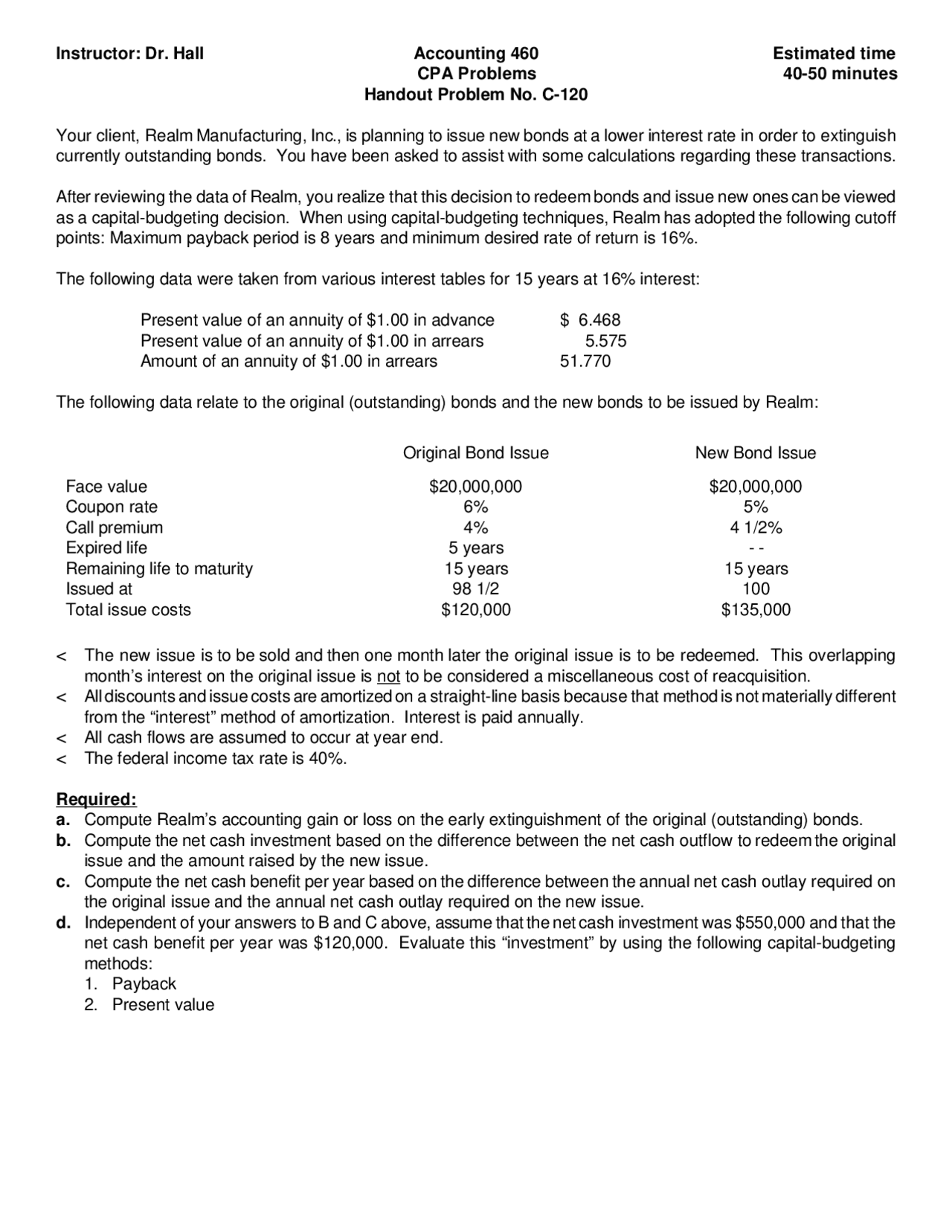 Questions On Cpa Problems Assignment 12 Acct 460 Docsity
