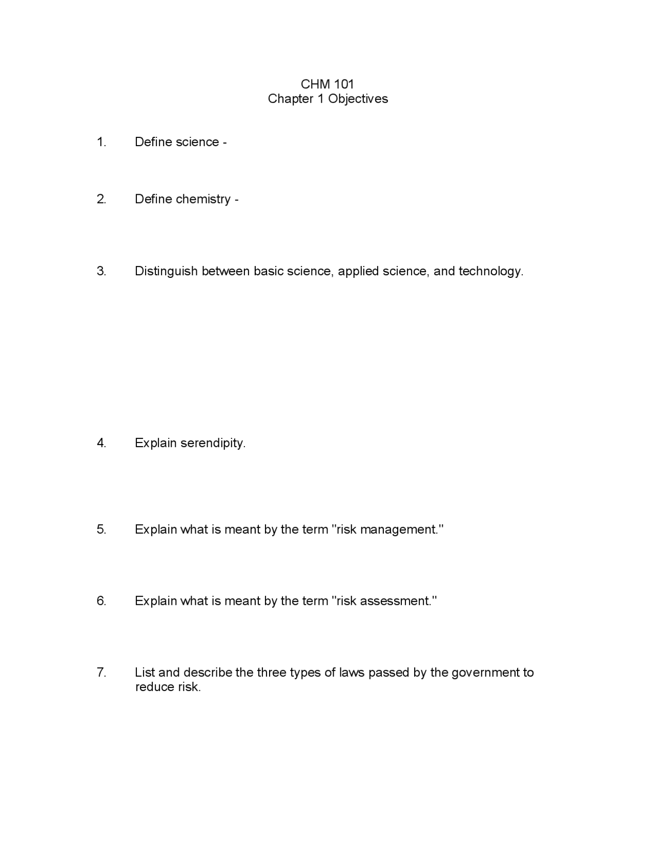 Chapter 1 Objectives - Introduction to Chemistry | CHM 101 - Docsity