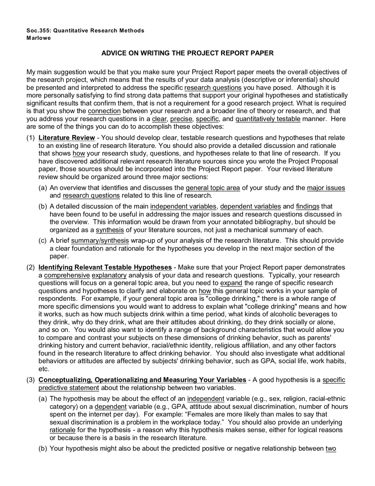 Advice on Writing Project Report Paper - Quantitative Research Methods ...