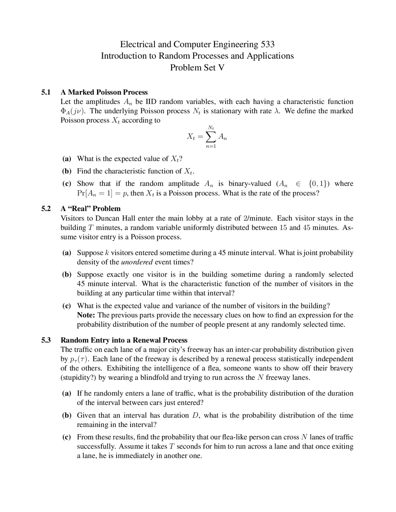 Introduction To Random Processes Applications Problem Set V Elec