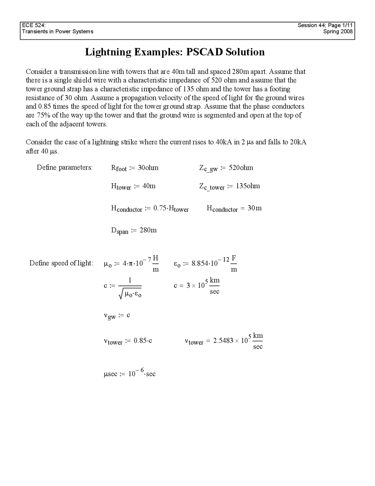 Lightning Examples: PSCAD Solution - Transients in Power Systems | ECE ...