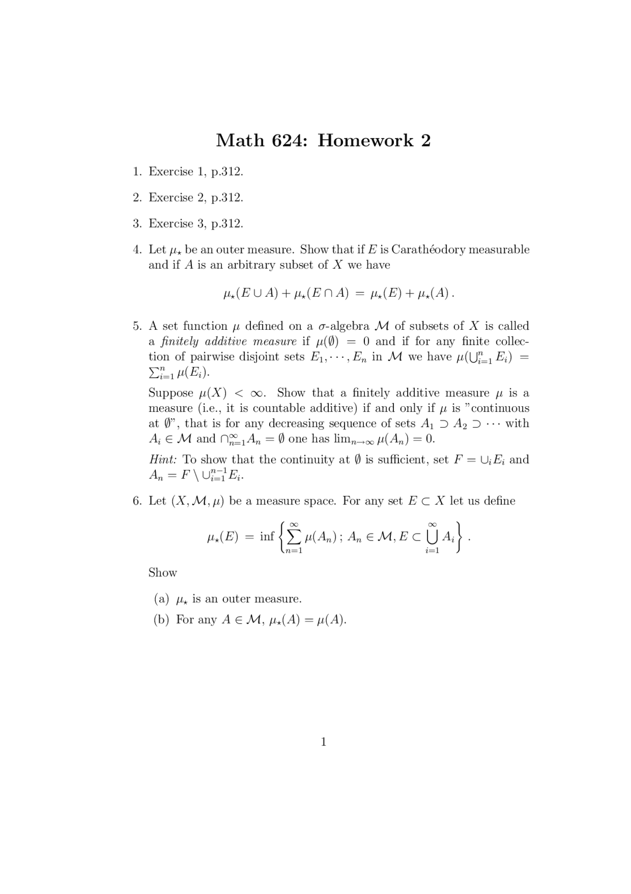 Homework Ii Questions Unsolved Real Analysis Ii Math 624 Docsity
