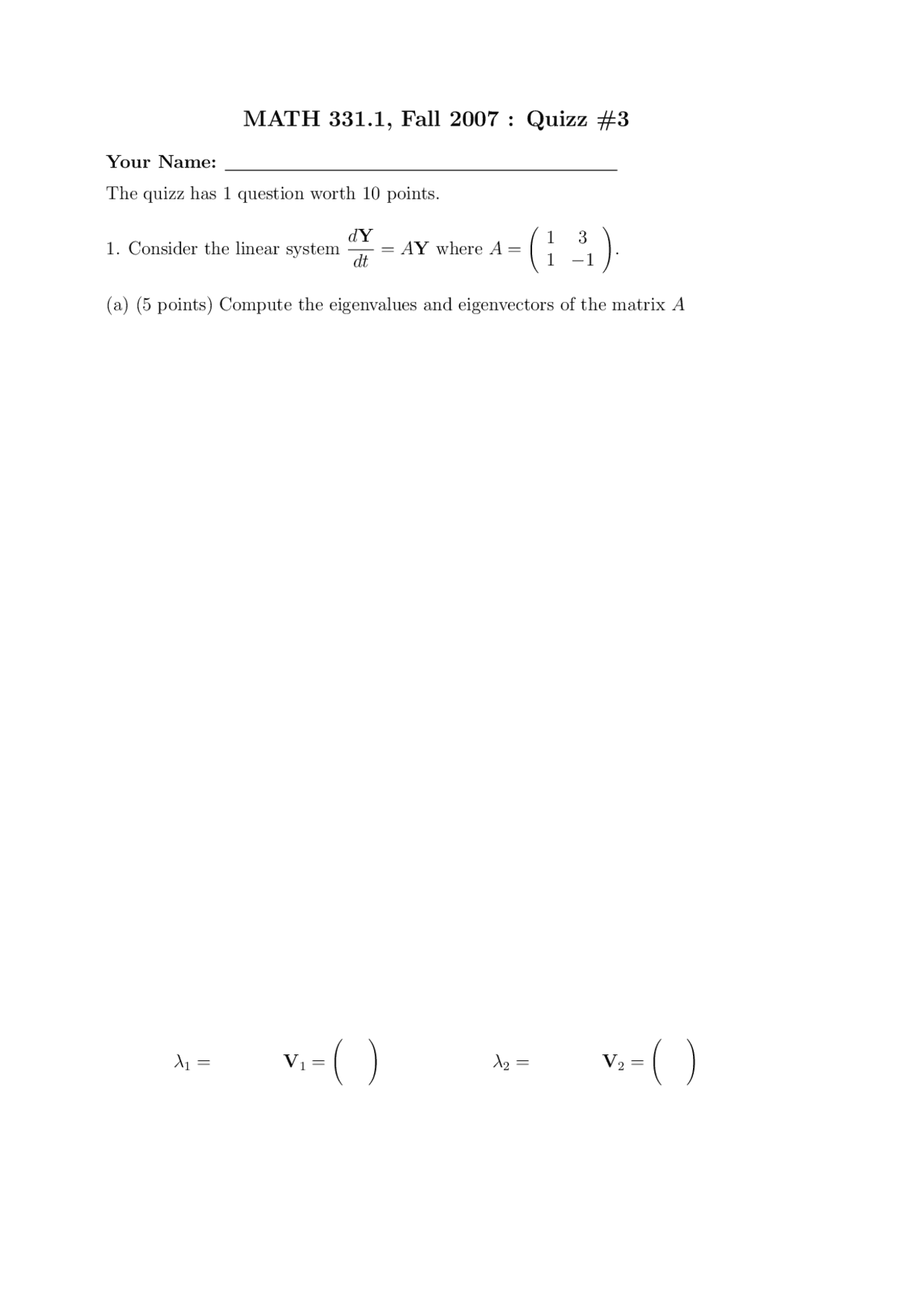 Practice Quiz 3 For Order Differential Equation Science Engineering