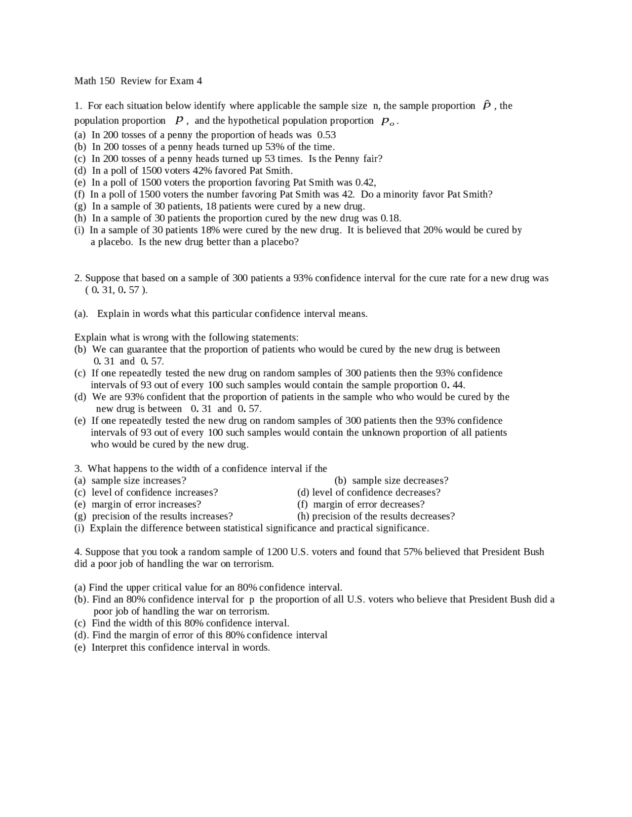 Solved Problems On Introductory Data Analysis Exam 4 Math 150 Docsity