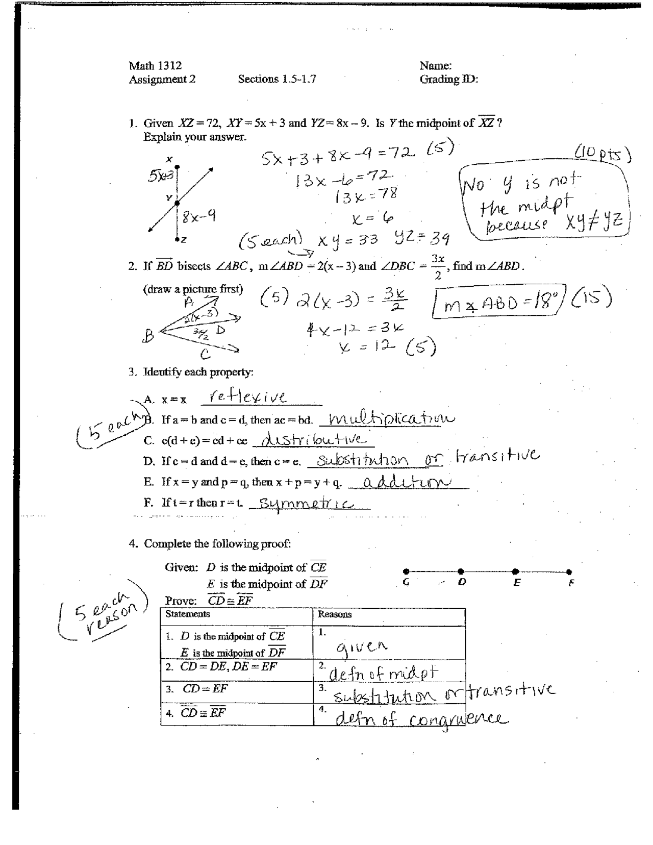 Introduction To Mathematics Assignment 2 Homework Math 1312 Docsity