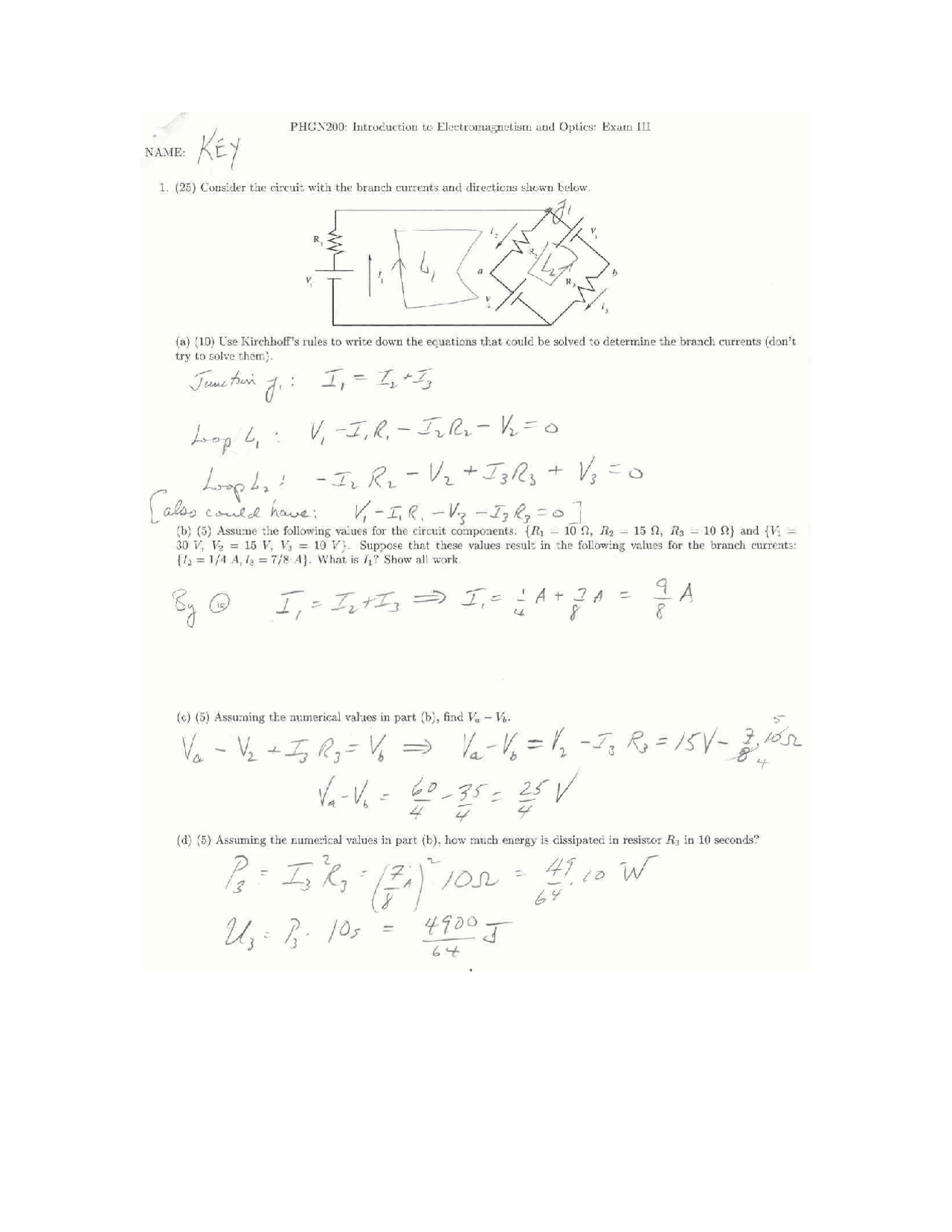 Introduction To Electromagnet And Optics Solved Questions Exam 3