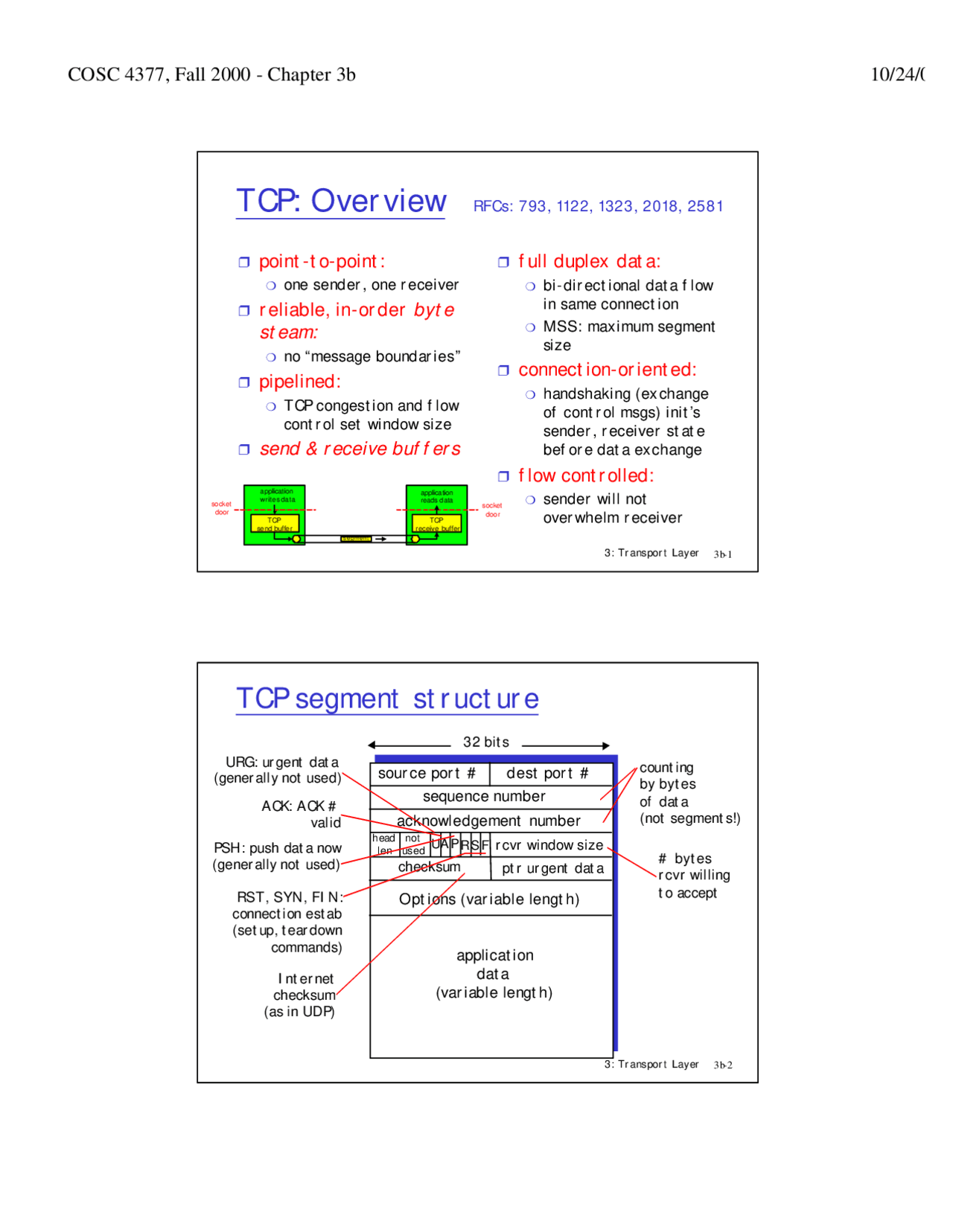 Tcp Segment Structure Introduction To Computer Networks Slides Cosc 4377 Docsity