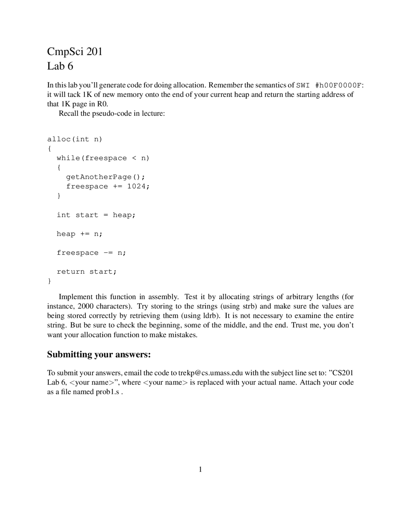 Architecture And Assembly Language Lab 6 Pseudo Code Cmpsci 201 Docsity