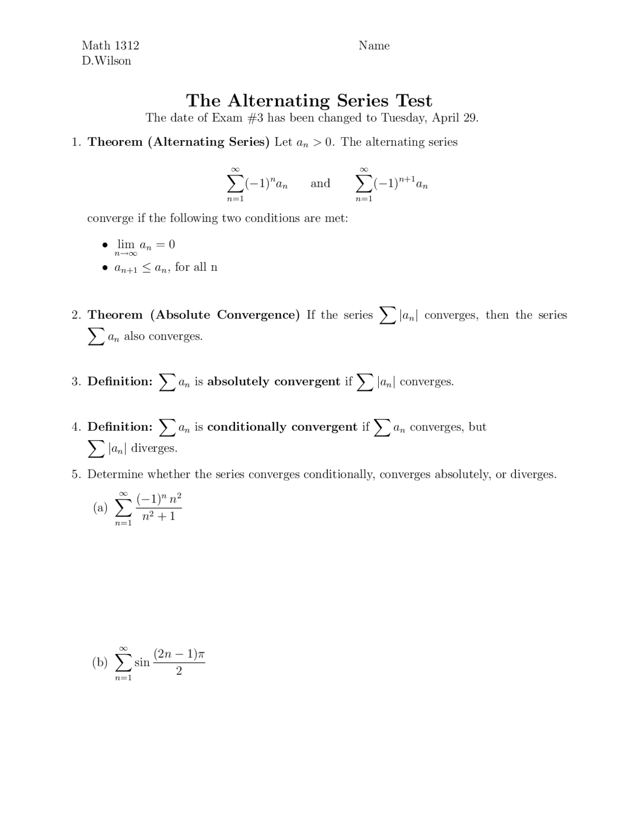 The Alternating Series Test Calculus Ii Math 1312 Docsity