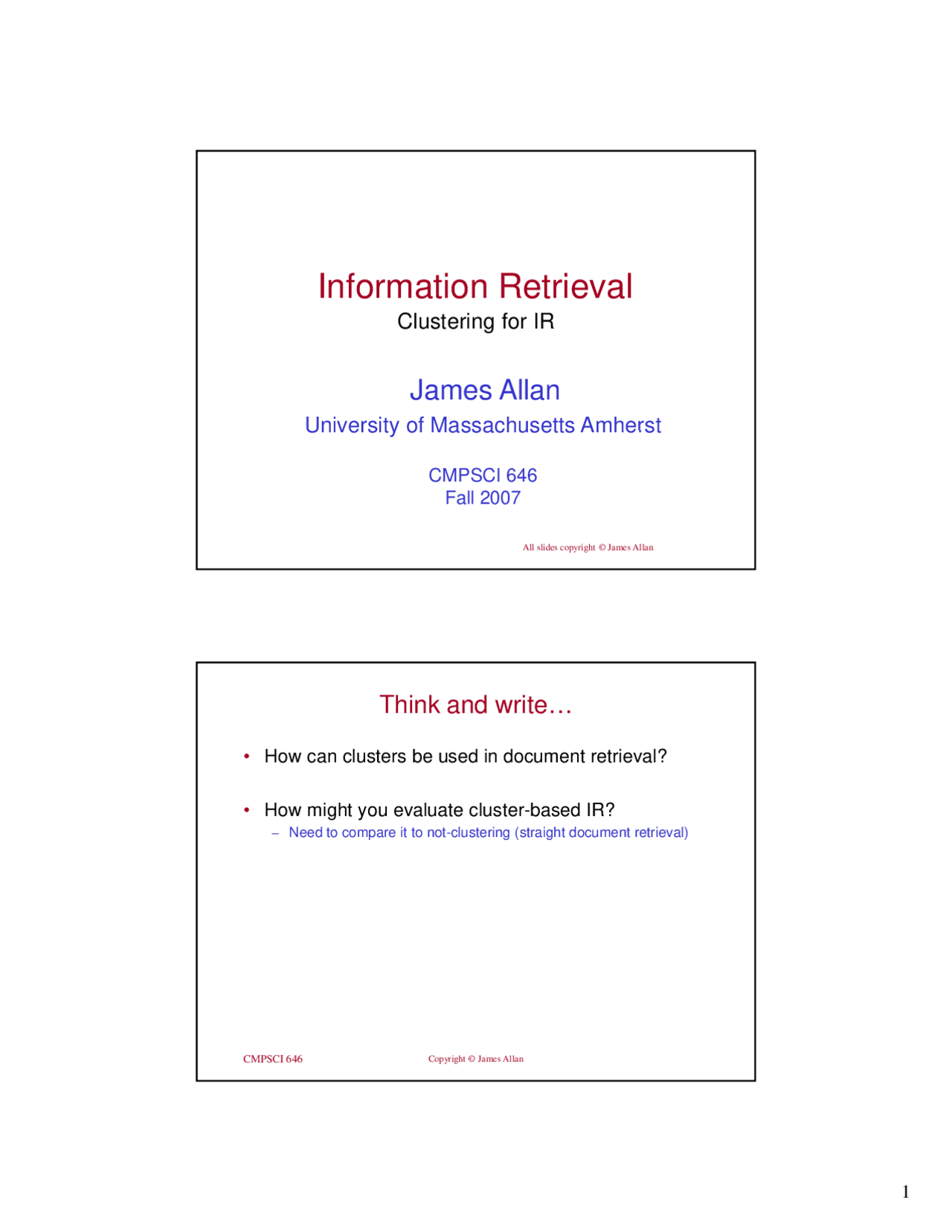 Clustering And Retrieval Evaluation Lecture Slides Cmpsci 646 Docsity