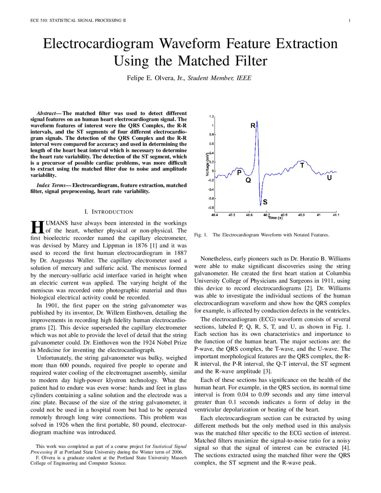Electrocardiogram Waveform Feature Extraction Using Matched Filter ...