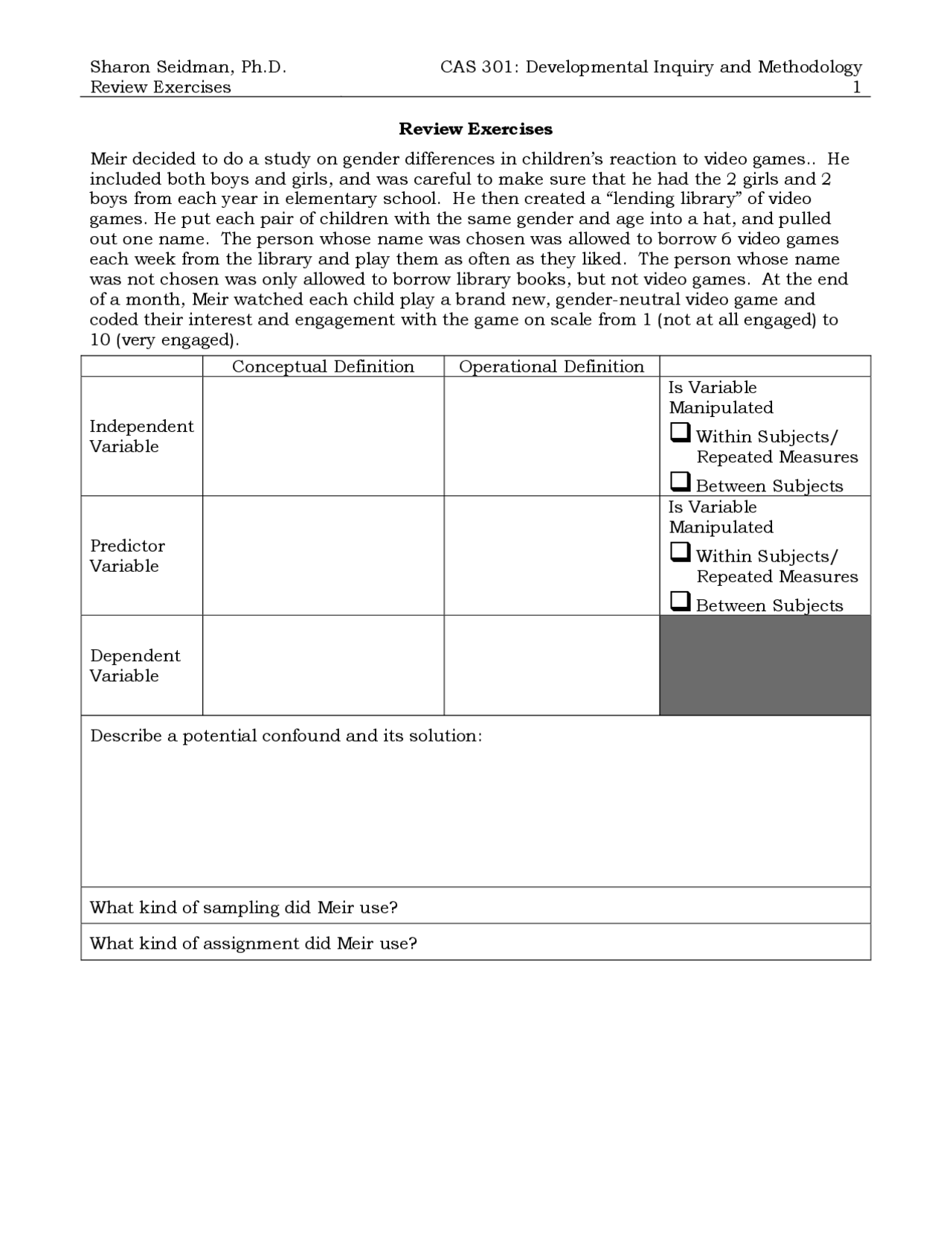 Review Exercises On Inquiry And Methodology In Development Cas 301