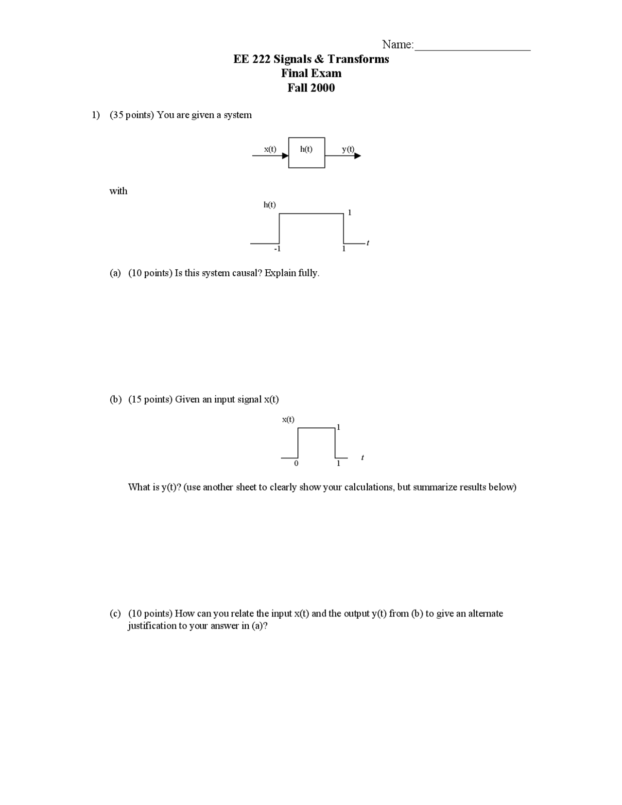Final Exam For Signals And Systems Ece 350 Docsity