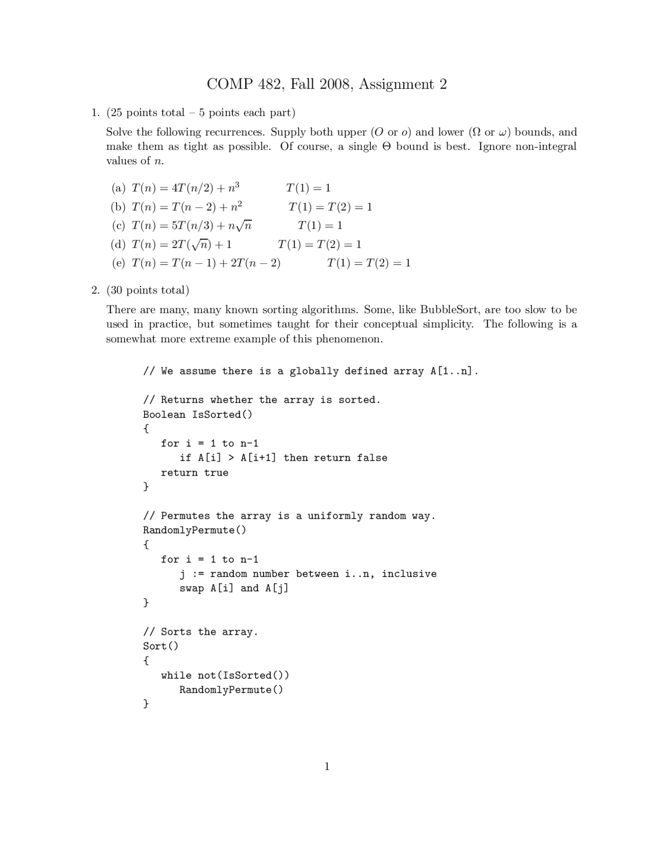 Assignment 2 For Design And Analysis Of Algorithms Comp 482 Docsity 4050