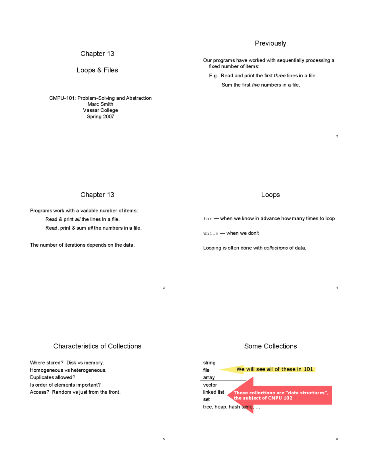 Loop And Files Computer Science I Fall 2007 Cmpu 101 Docsity