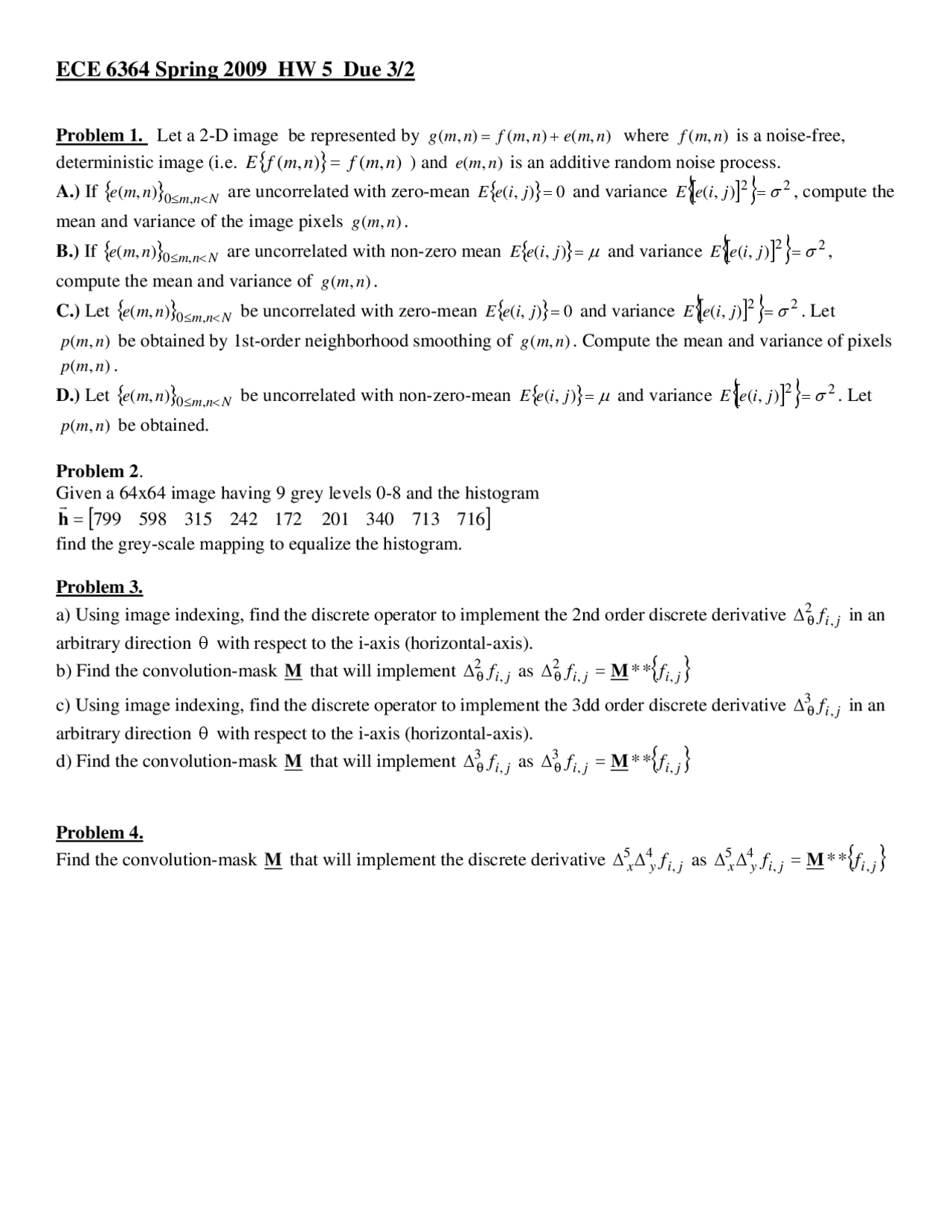 Digital Image Processing Homework 5 Ece 6364 Docsity