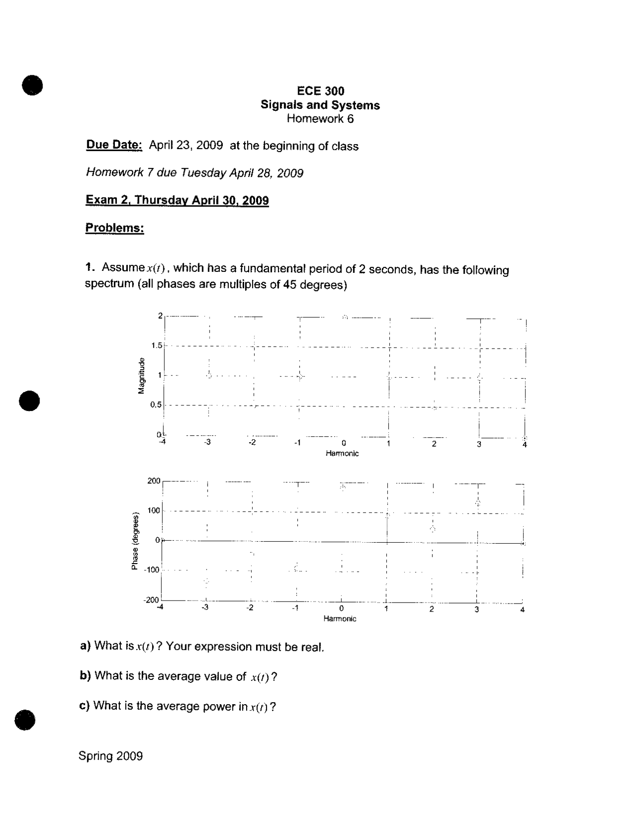 Homework 6 Practice Problems On Signals And Systems Ece 300 Docsity