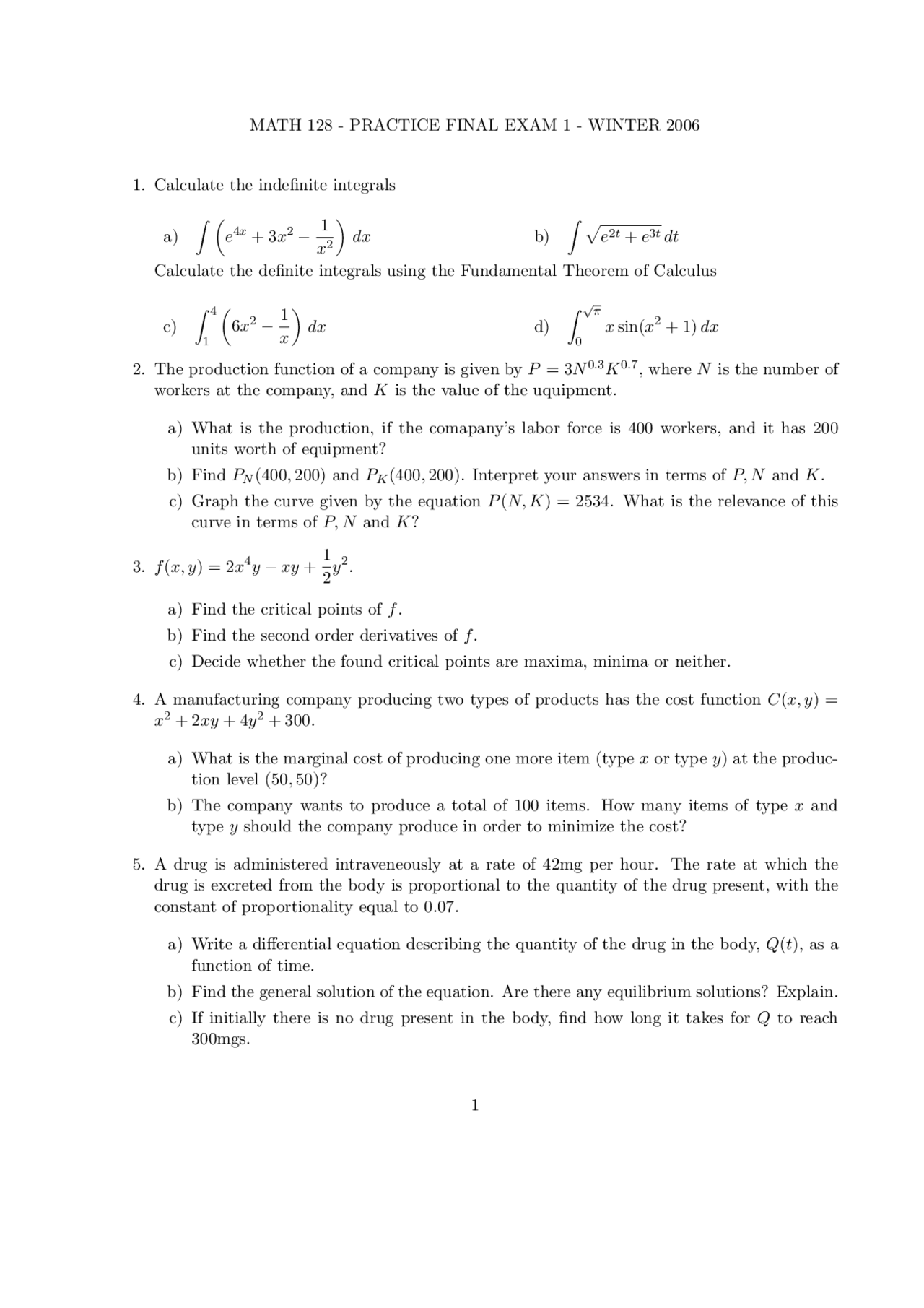 5 Questions on Fundamental Theorem of Calculus - Final Exam | MATH 128 ...