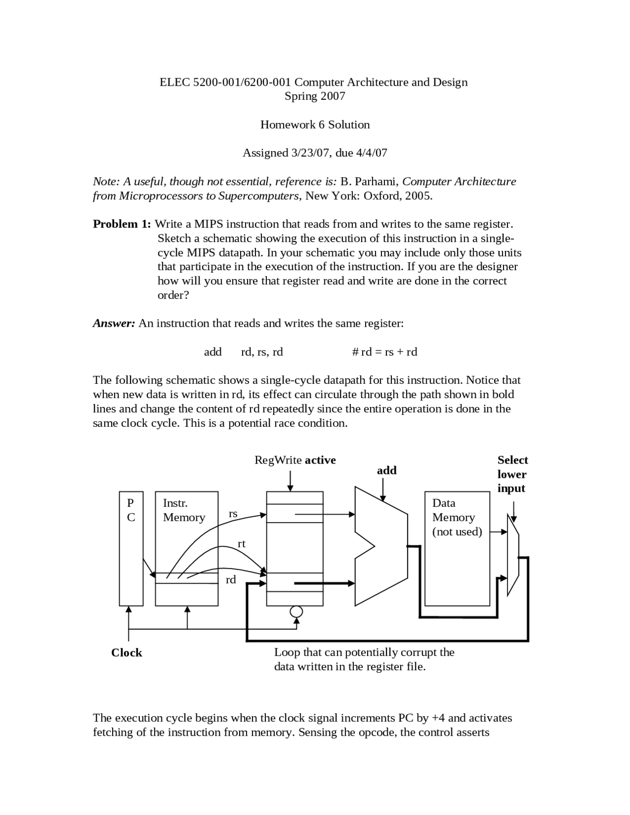 Computer Architecture And Design Solutions For Homework 6 Elec 5200 Docsity