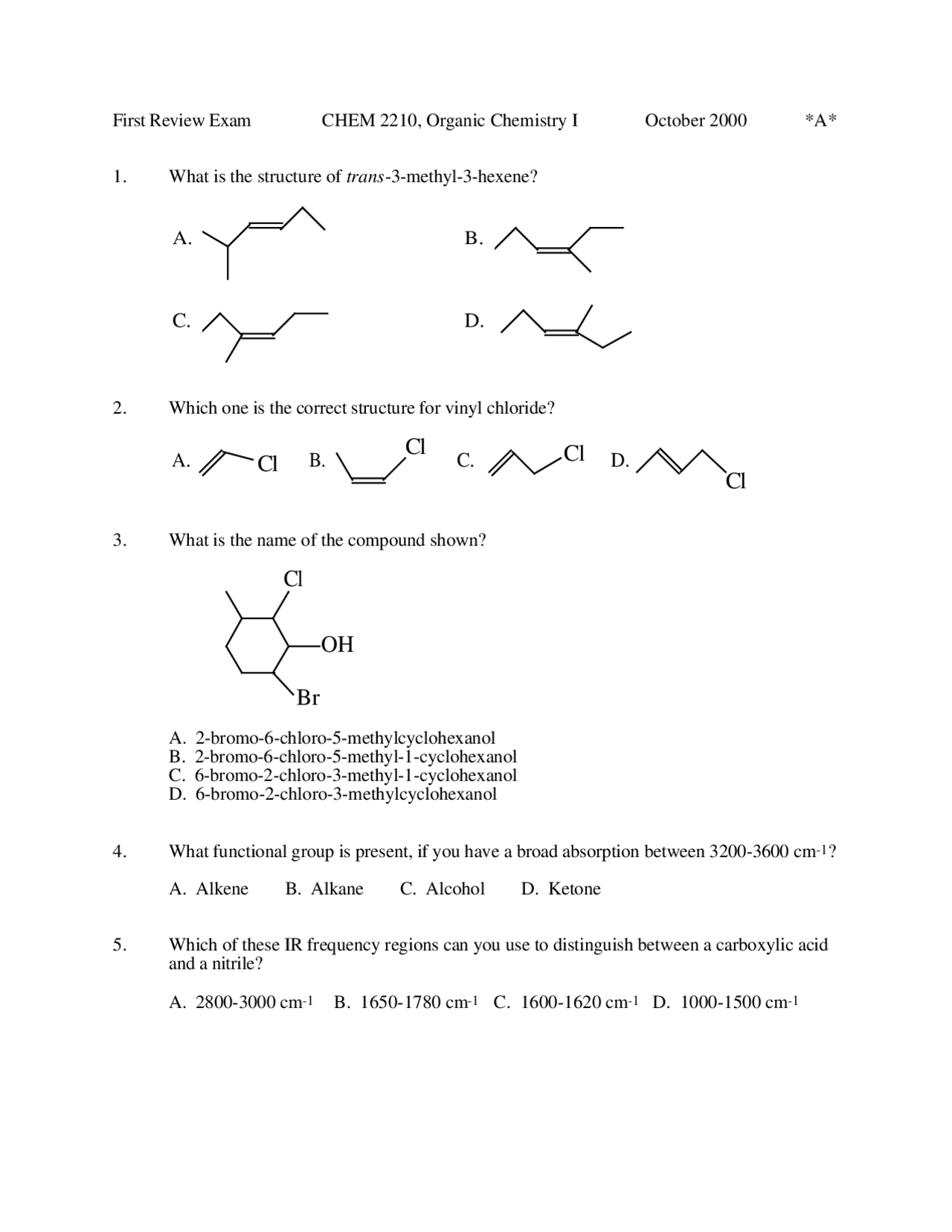 Review Exam 1 - Organic Chemistry I | CHEM 2210 | Exams Organic ...