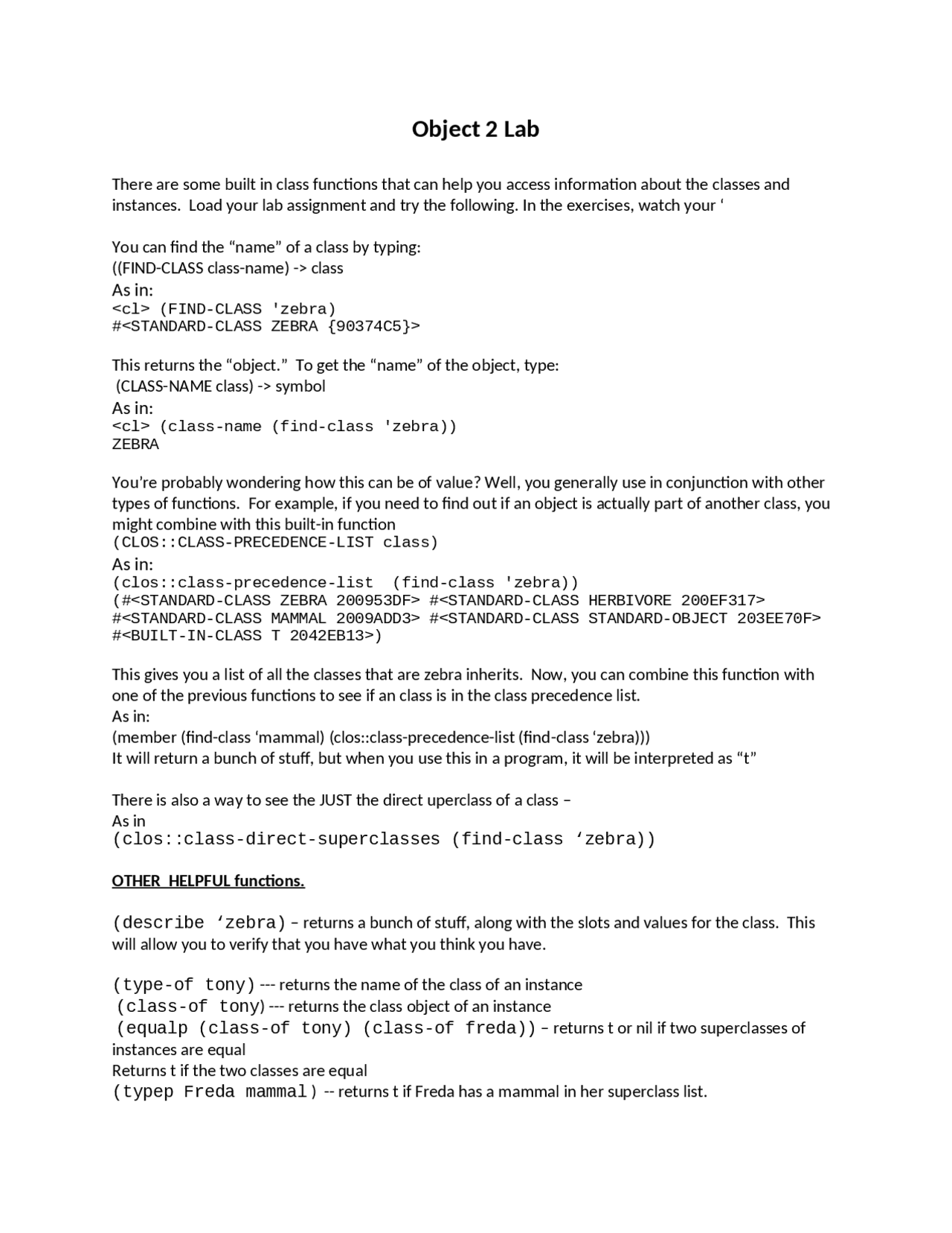 Object 2 Laboratory Symbolic Processing Csce 3210 Docsity