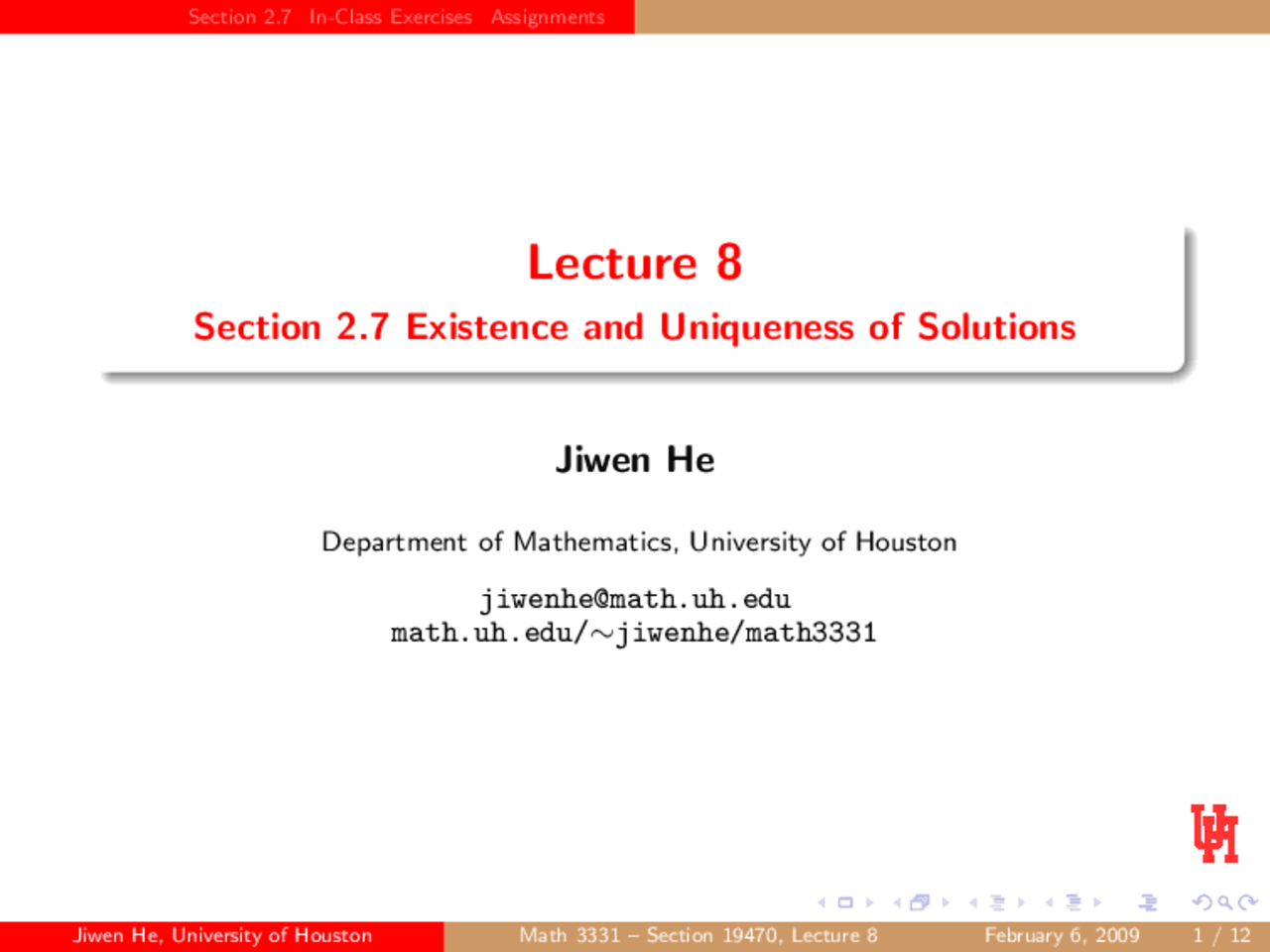 Basic Existence and Uniqueness Theorem | MATH 3331 - Docsity