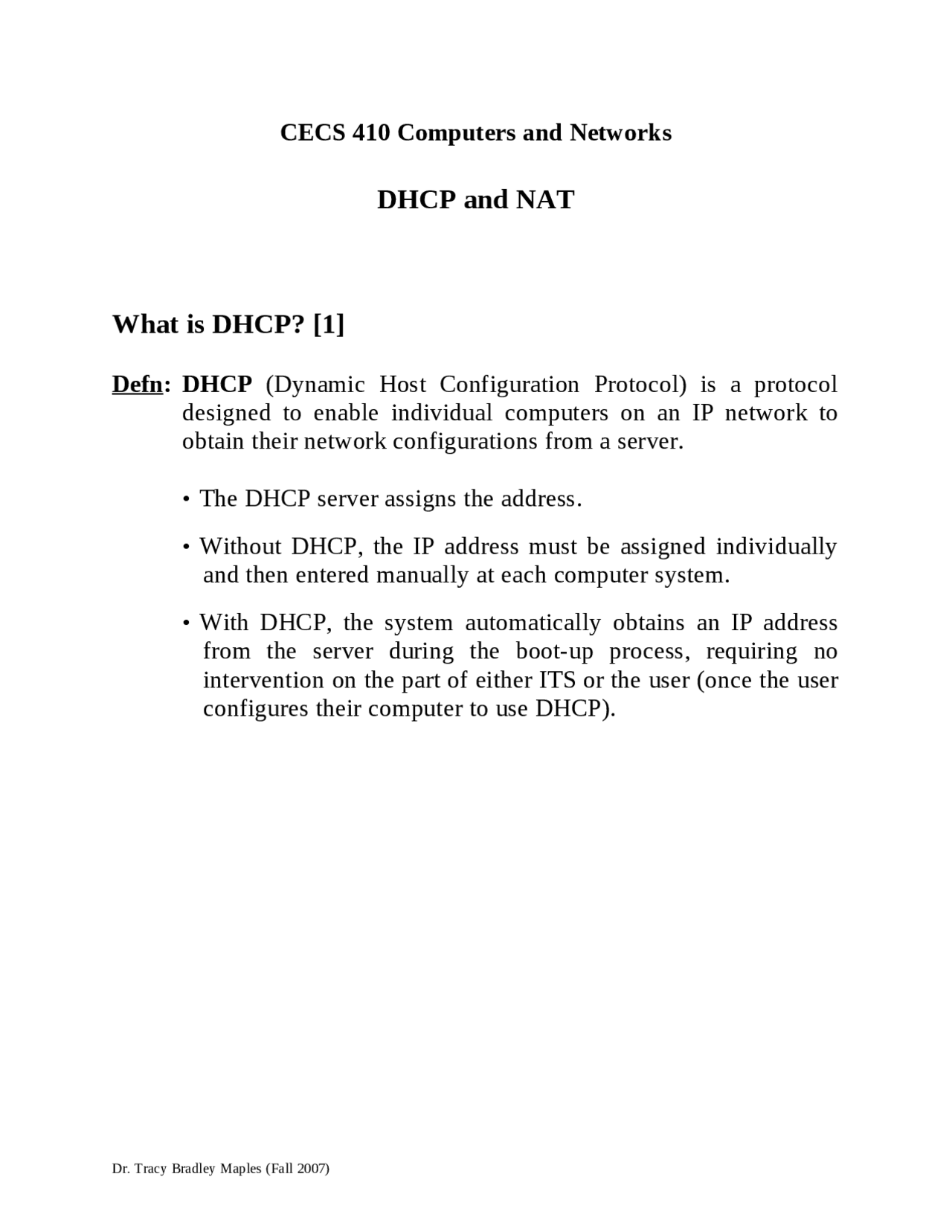 Notes On Dynamic Host Configuration Protocol Computers And Networks