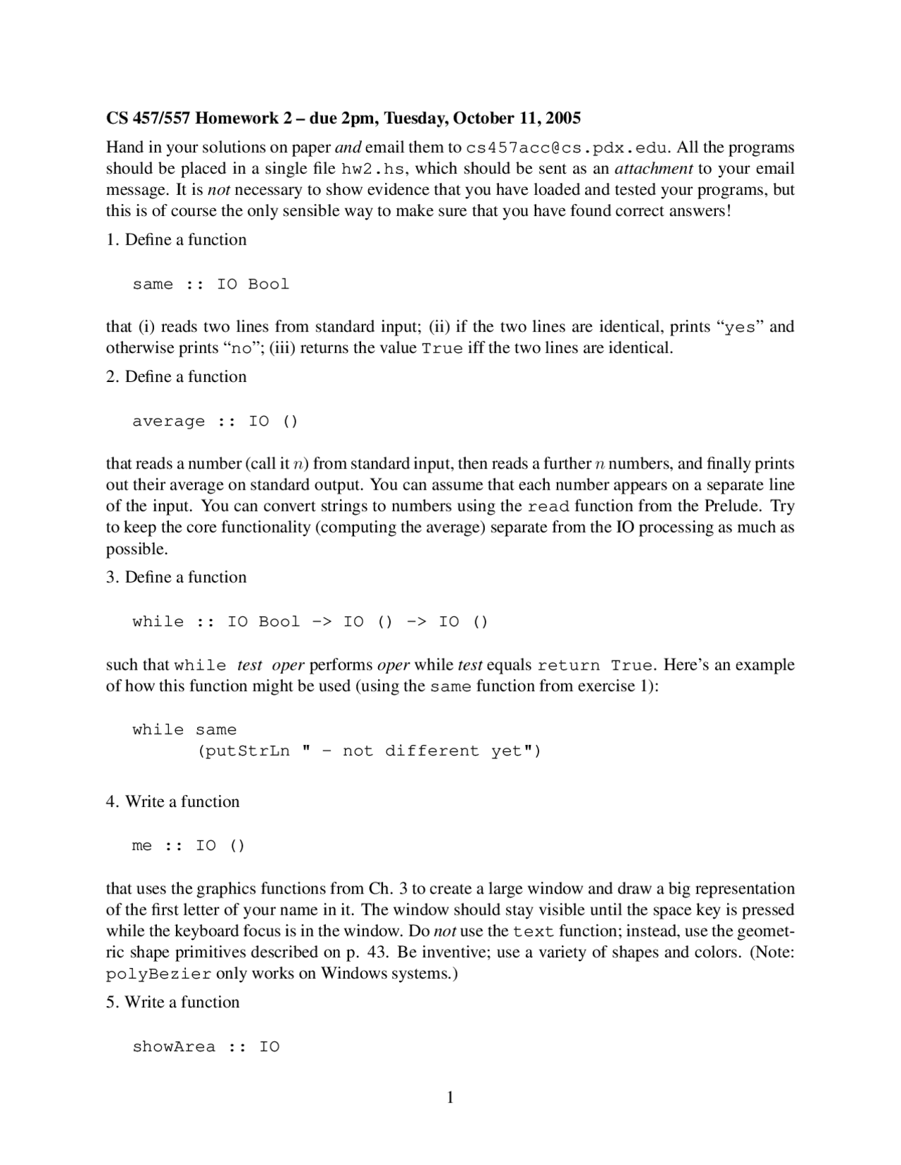 Homework 2 With 4 Practice Problems On Functional Languages Cs 457