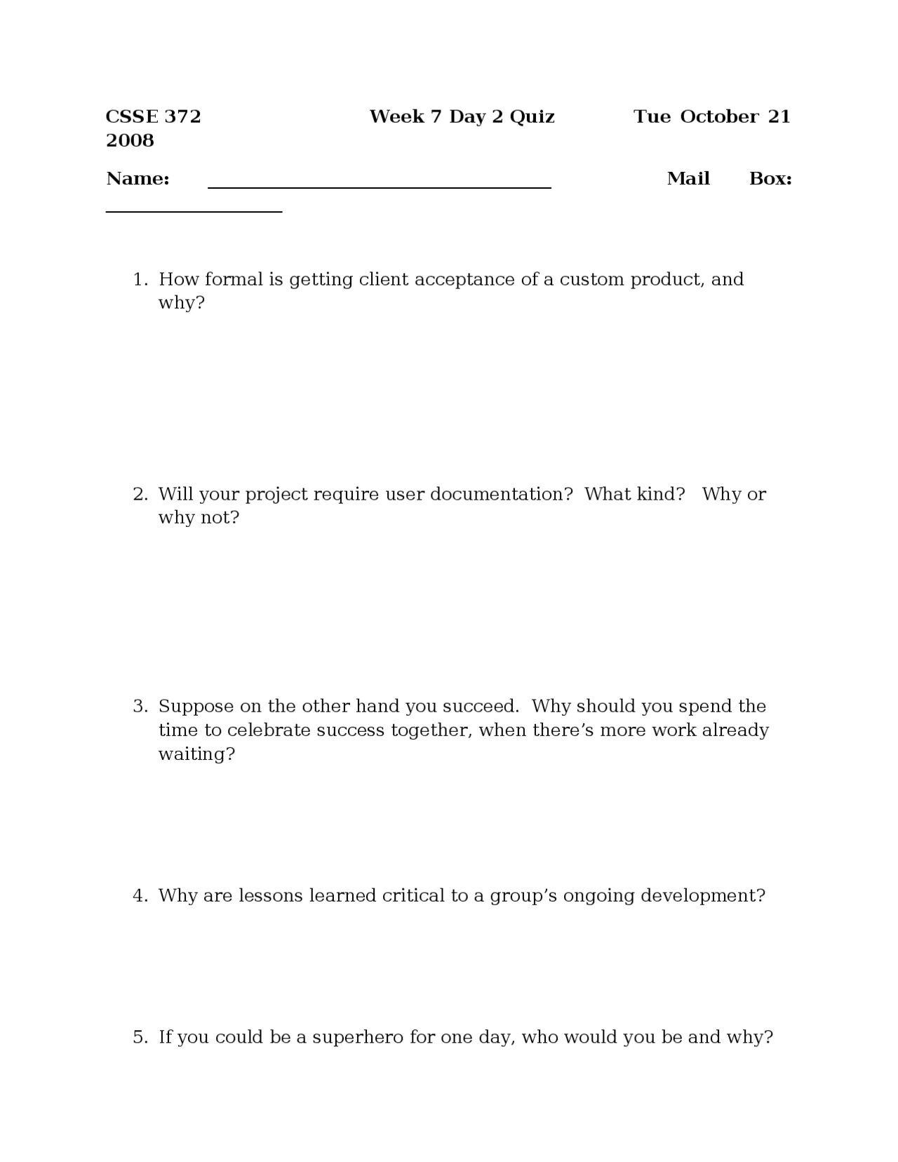 Why Lessons Learned To Groups Development Class Quiz Csse 372 Docsity