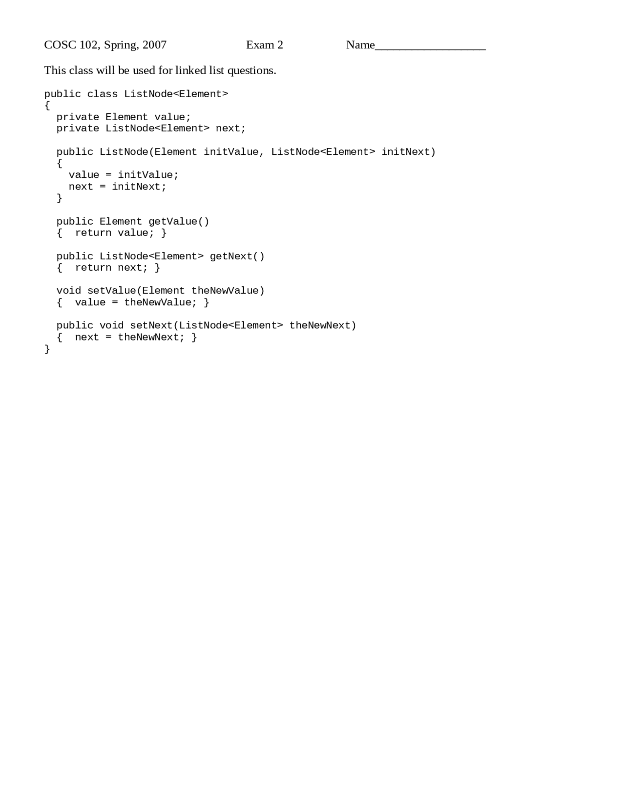 Exam 2 With Answers Introduction To Computing Ii Cosc 102 Docsity