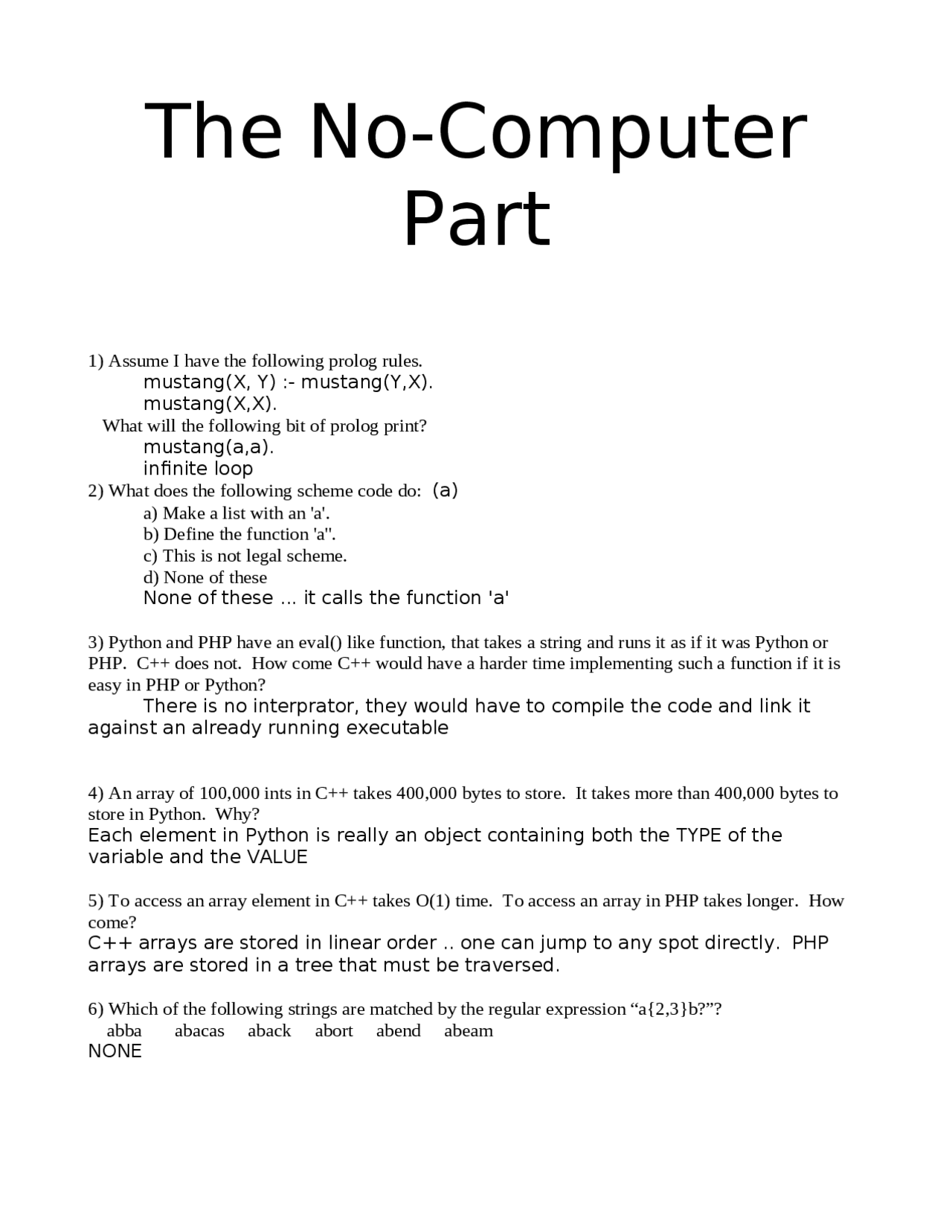 Questions of Principles of Programming Languages | CS 322 - Docsity