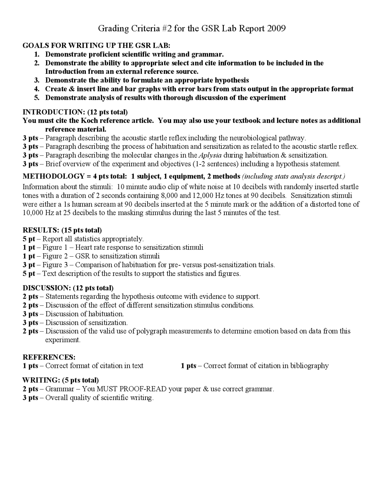 Grading Criteria for GSR Lab Report 2009: Writing Up an Acoustic ...